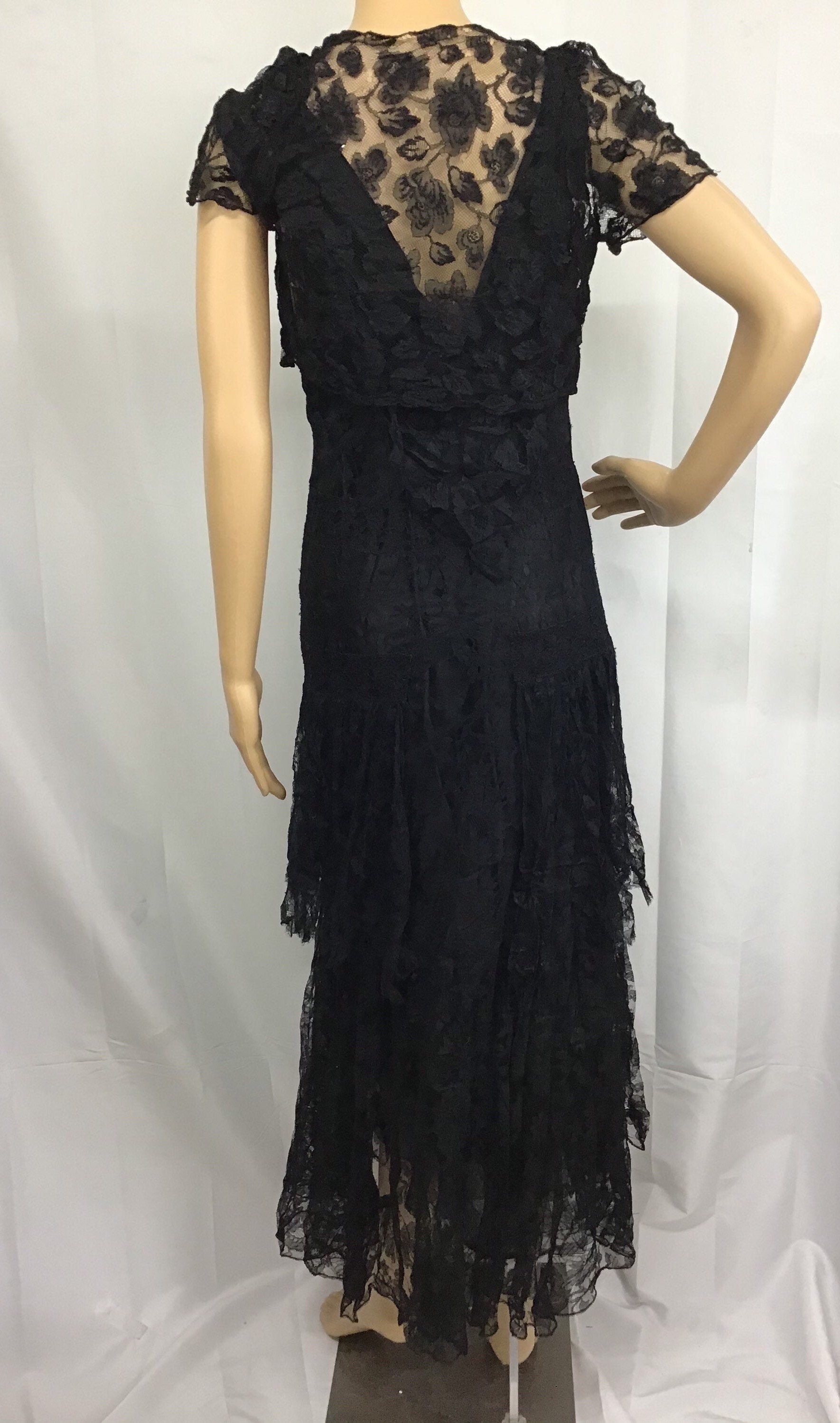 1920s Lace Flapper Dress/ True Vintage 20s Dress/ Black Lace Dress ...