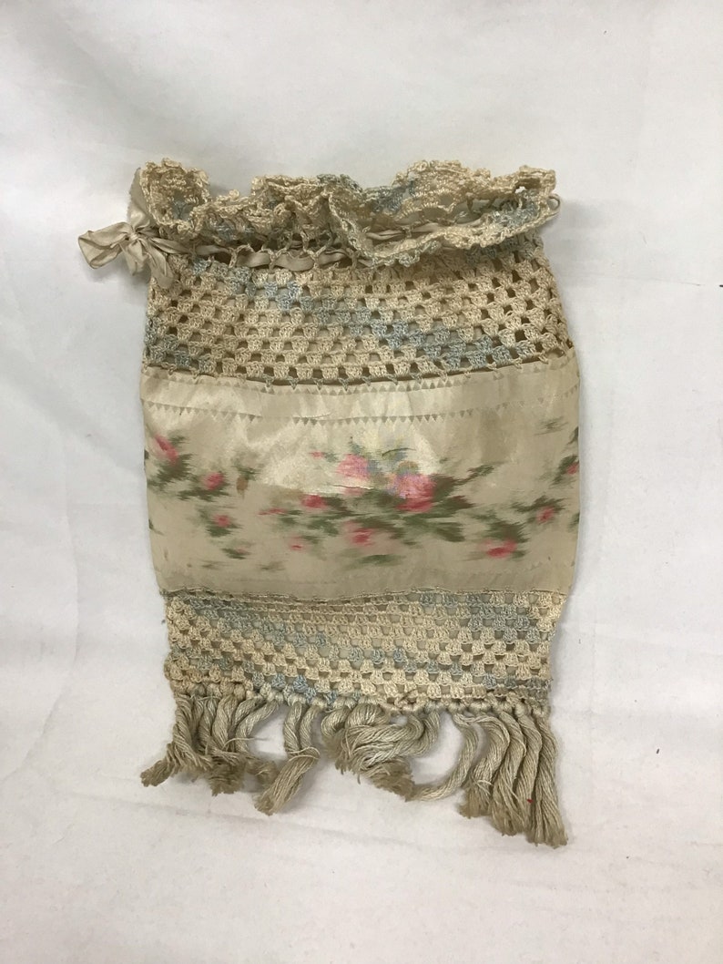 2 Antique Victorian Crochet Bags - Victorian Ladies Silk Bag - Small ...