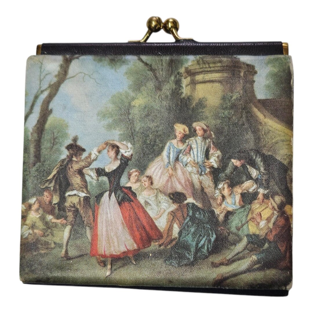 Vintage 1970s Victorian Silk Print Ladies Wallet Fine Arts Wallet Satin ...