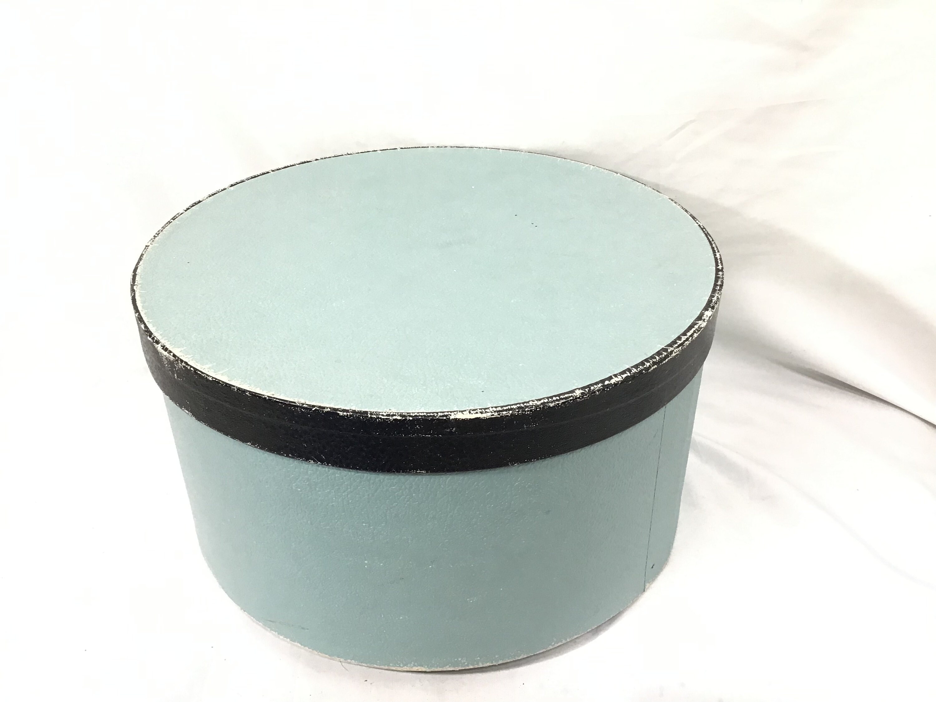 Vintage Blue 1950s Round Hat Box 13 X 7 Storage Box Vinyl Coated ...