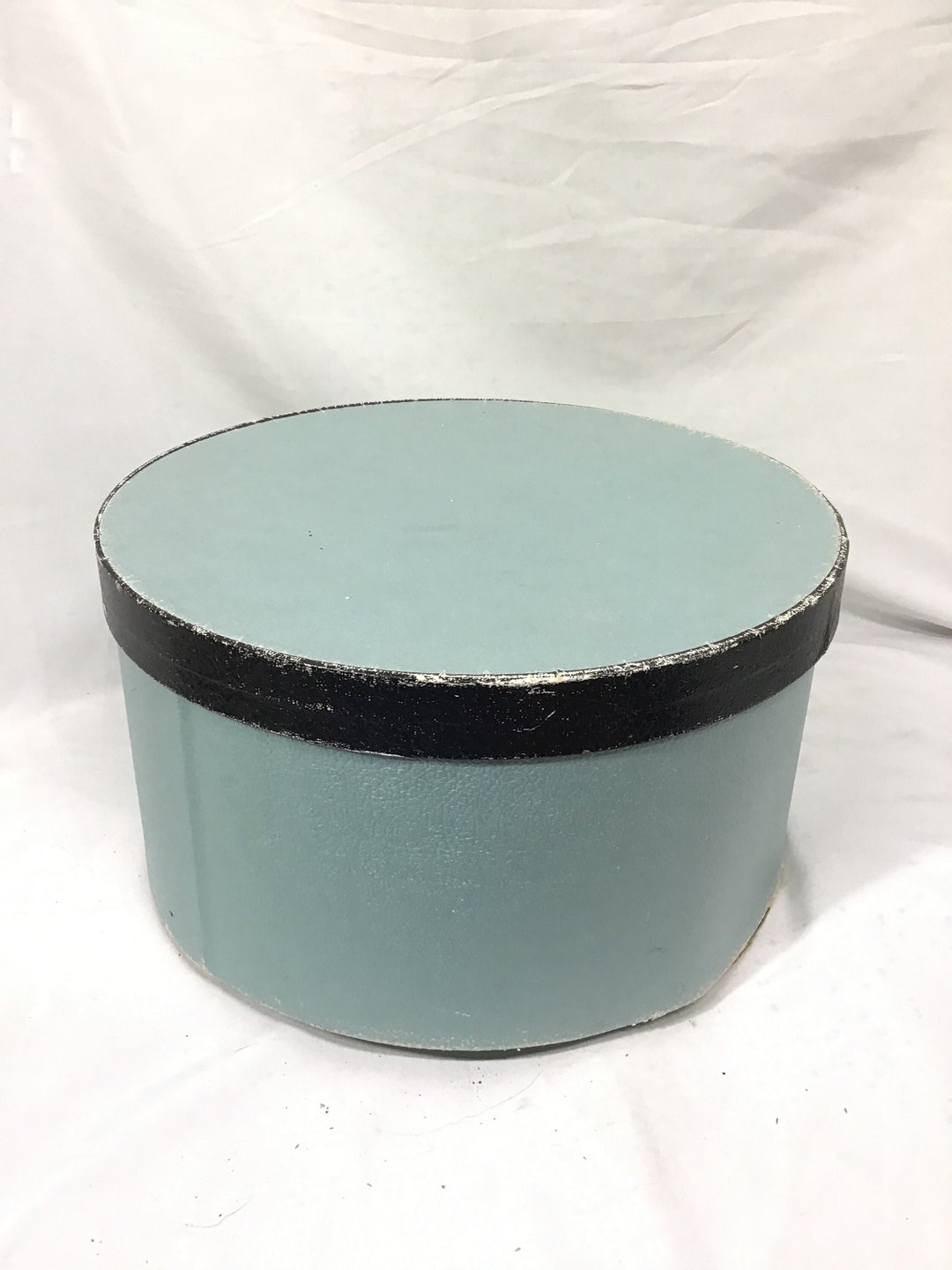 Vintage Blue 1950s Round Hat Box 13" X 7"" Storage Box - Vinyl Coated ...