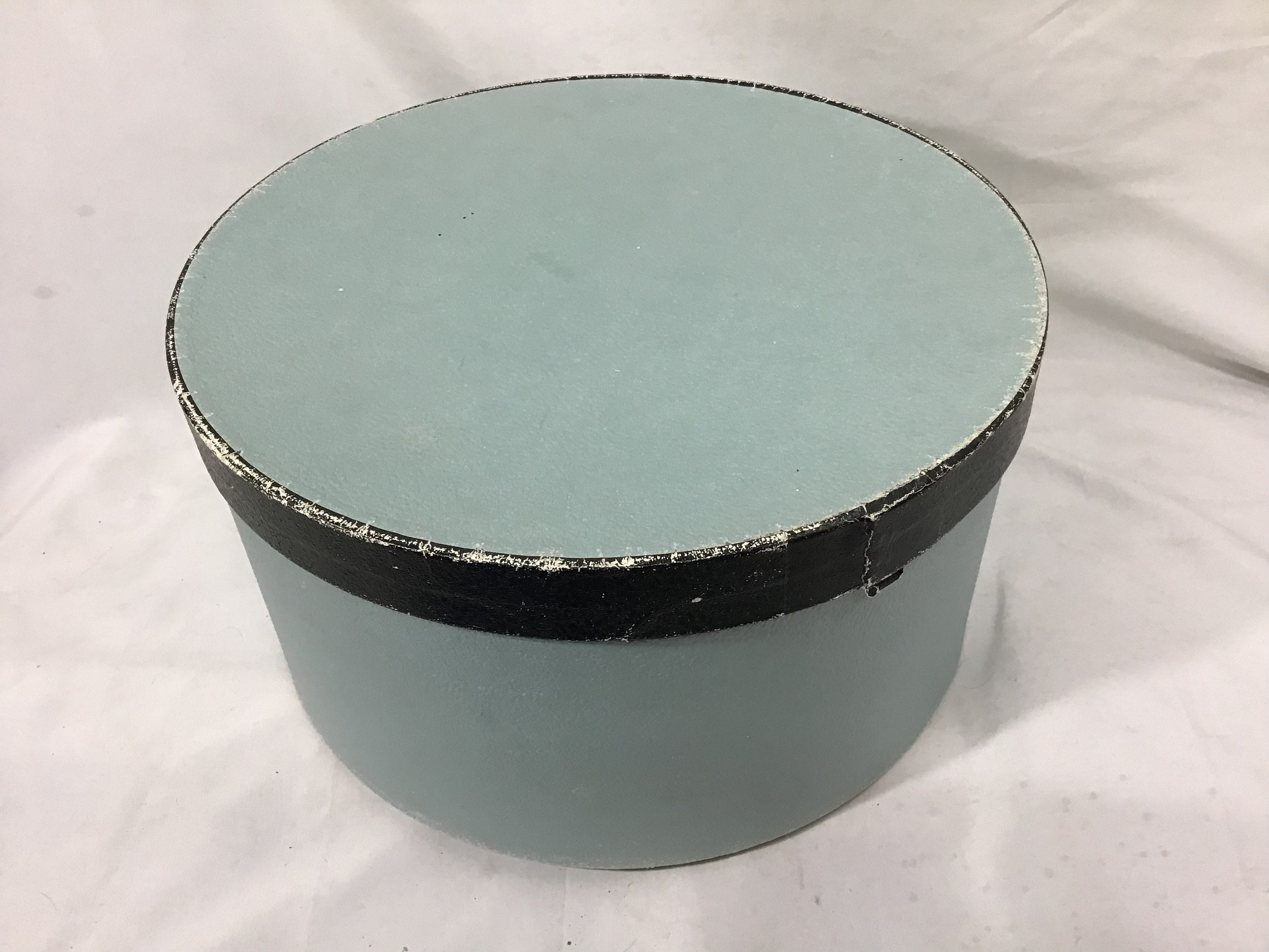 Vintage Blue 1950s Round Hat Box 13 X 7 Storage Box Vinyl Coated ...