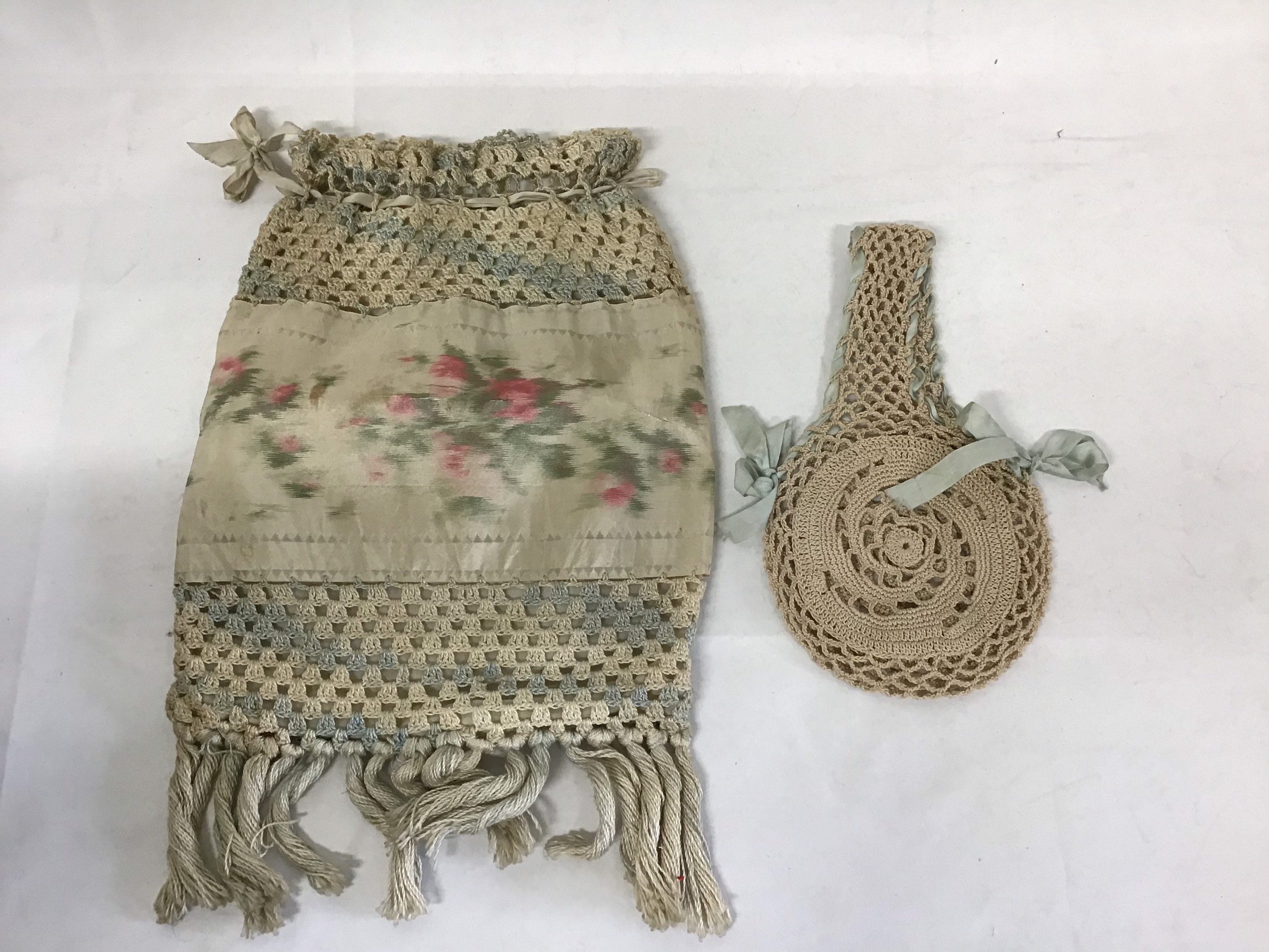 2 Antique Victorian Crochet Bags - Victorian Ladies Silk Bag - Small ...