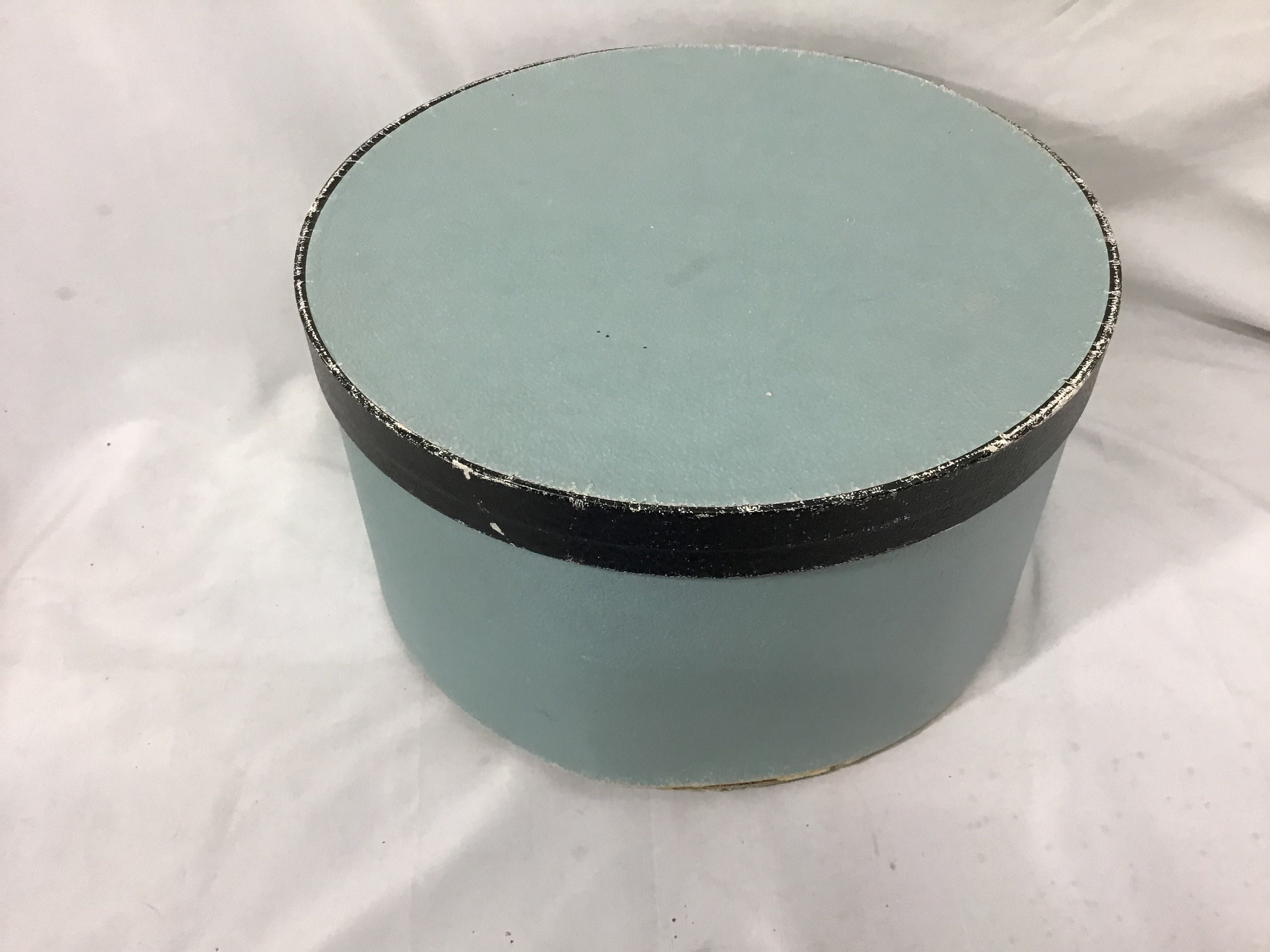 Vintage Blue 1950s Round Hat Box 13 X 7 Storage Box Vinyl Coated ...