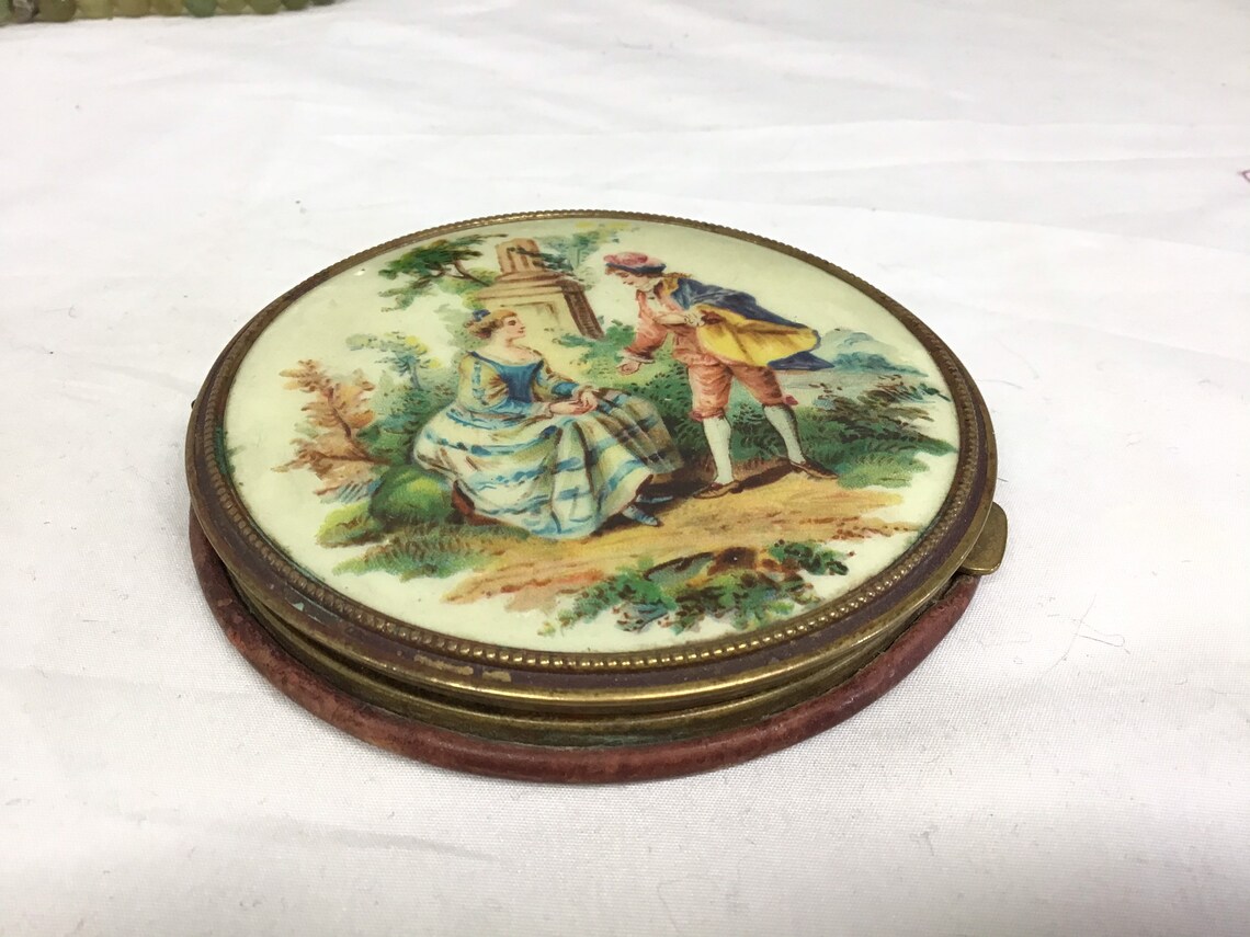 Antique 1920s Collectible Powder Compact With Mirror Victorian Picture ...