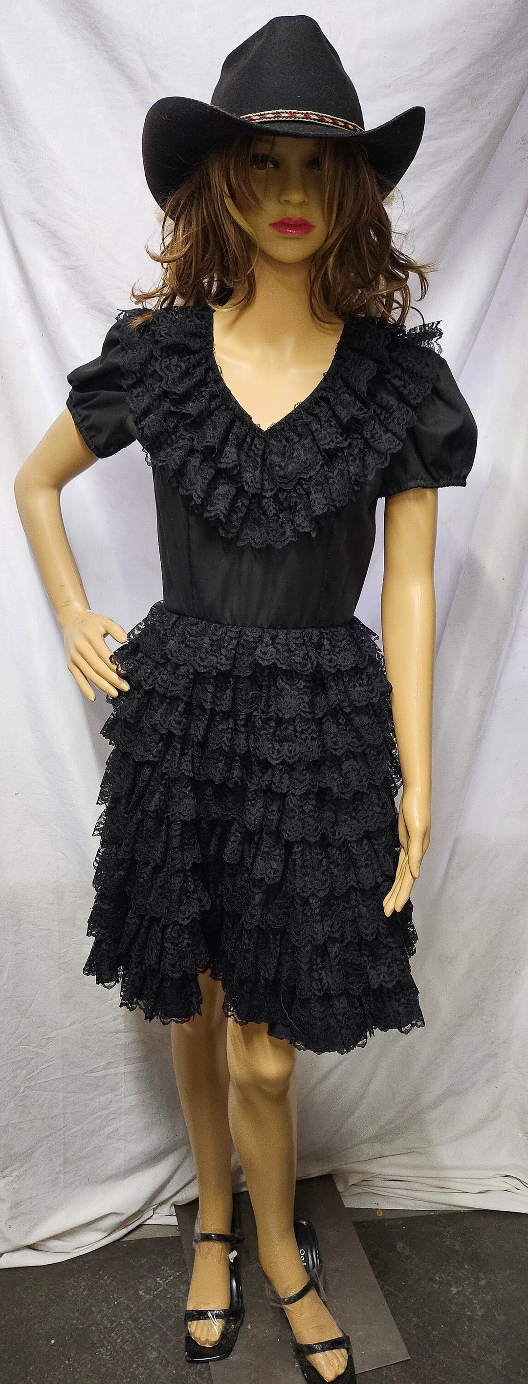 Black Lace and Ruffles Western Square Dance Dress Prairie Dress Western ...
