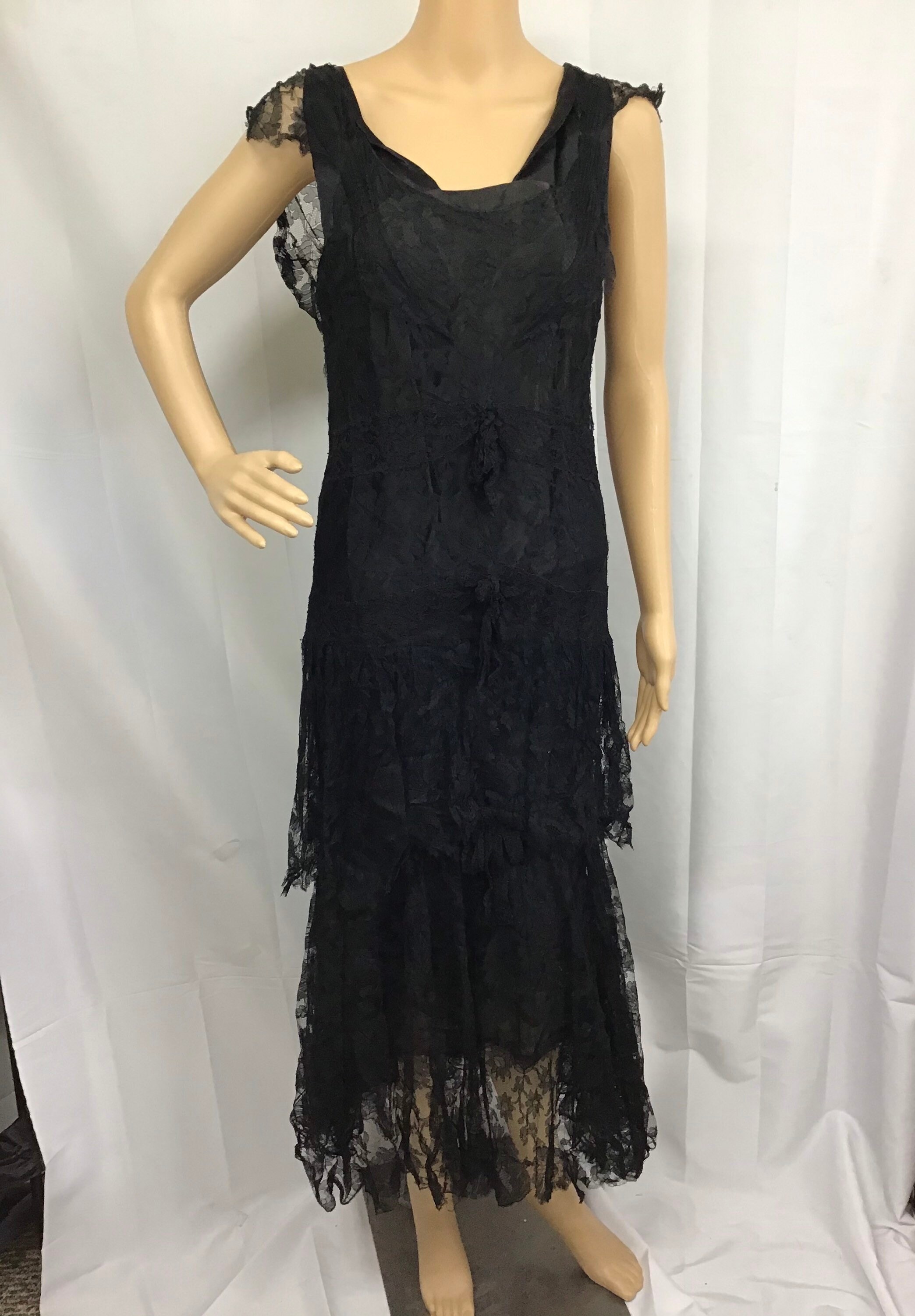 1920s Lace Flapper Dress/ True Vintage 20s Dress/ Black Lace Dress ...