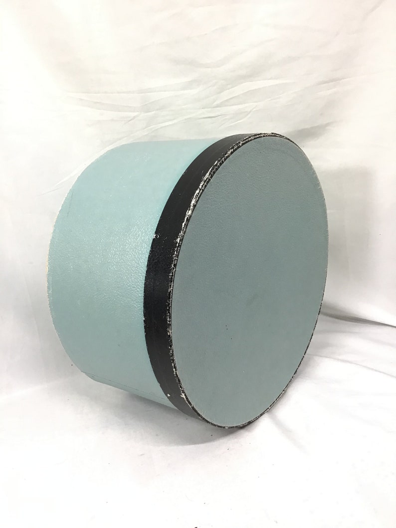 Vintage Blue 1950s Round Hat Box 13 X 7 Storage Box Vinyl Coated ...