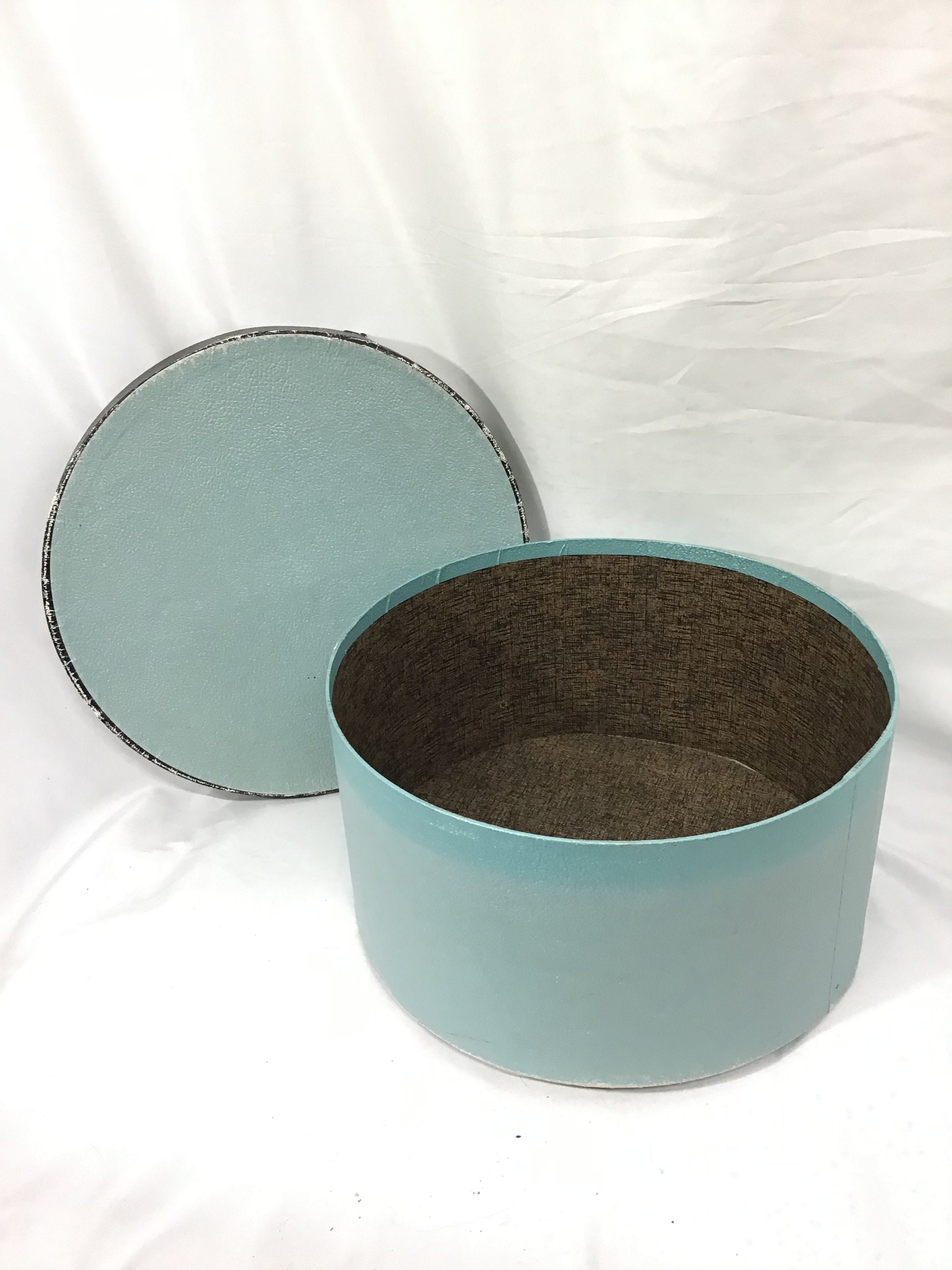 Vintage Blue 1950s Round Hat Box 13 X 7 Storage Box Vinyl Coated ...