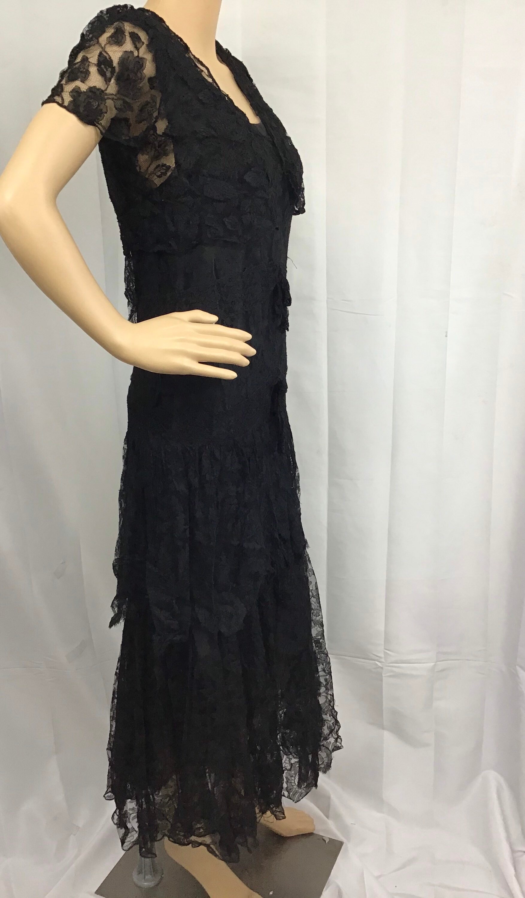 1920s Lace Flapper Dress/ True Vintage 20s Dress/ Black Lace Dress ...