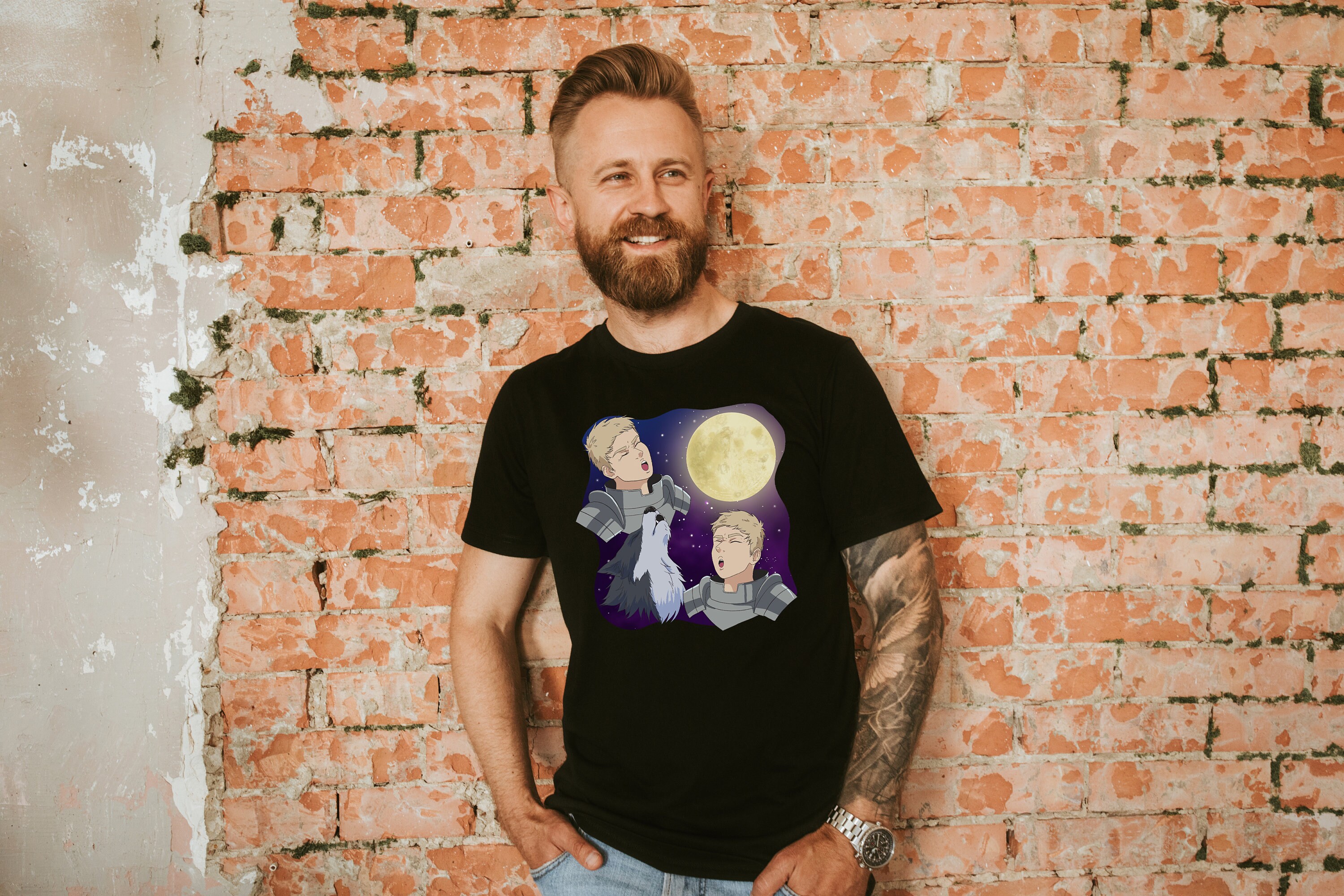 Dungeon Meshi, Laios Touden Wolf Howling T-shirt, Delicious in Dungeon ...