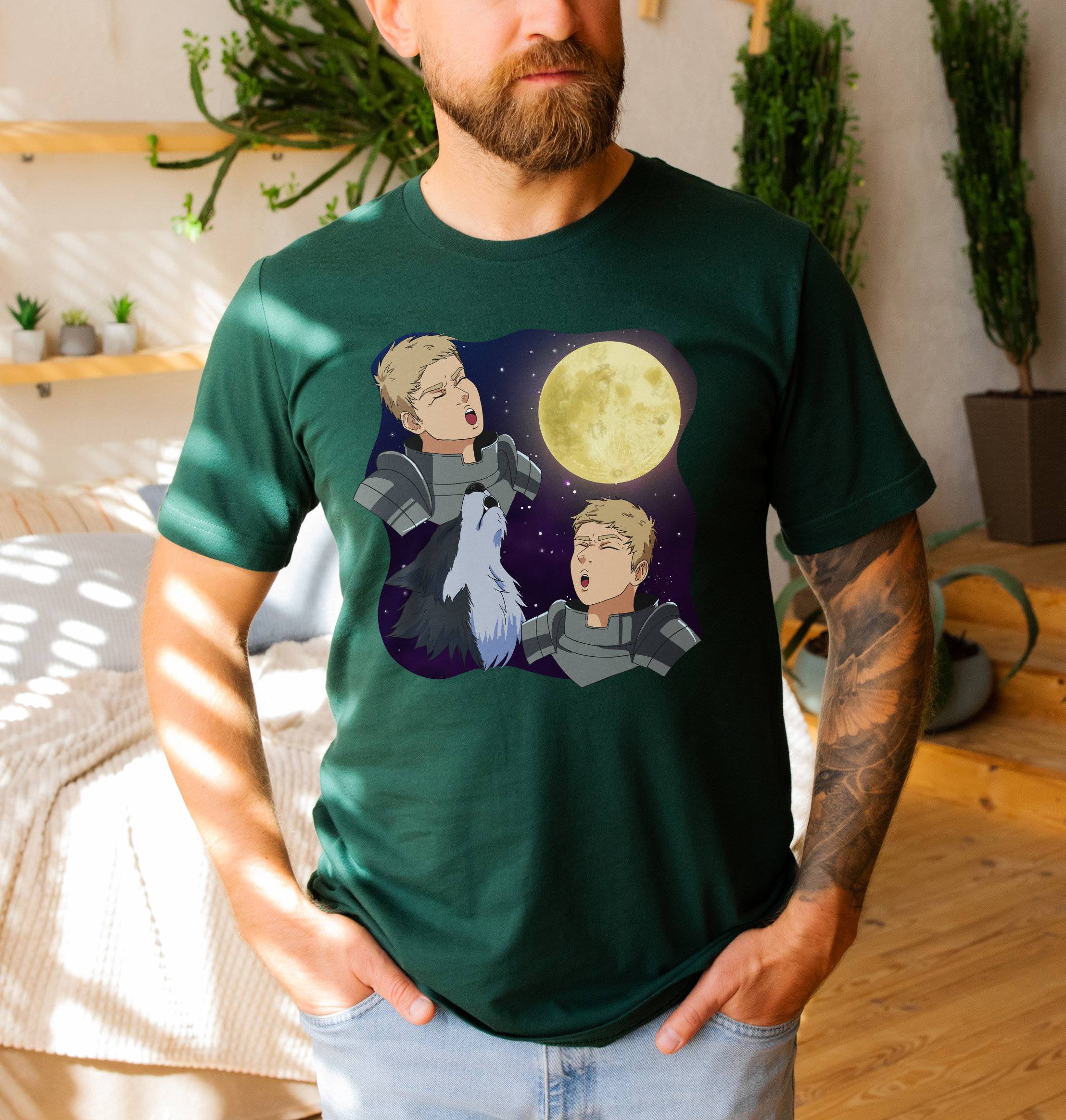 Dungeon Meshi, Laios Touden Wolf Howling T-shirt, Delicious in Dungeon ...