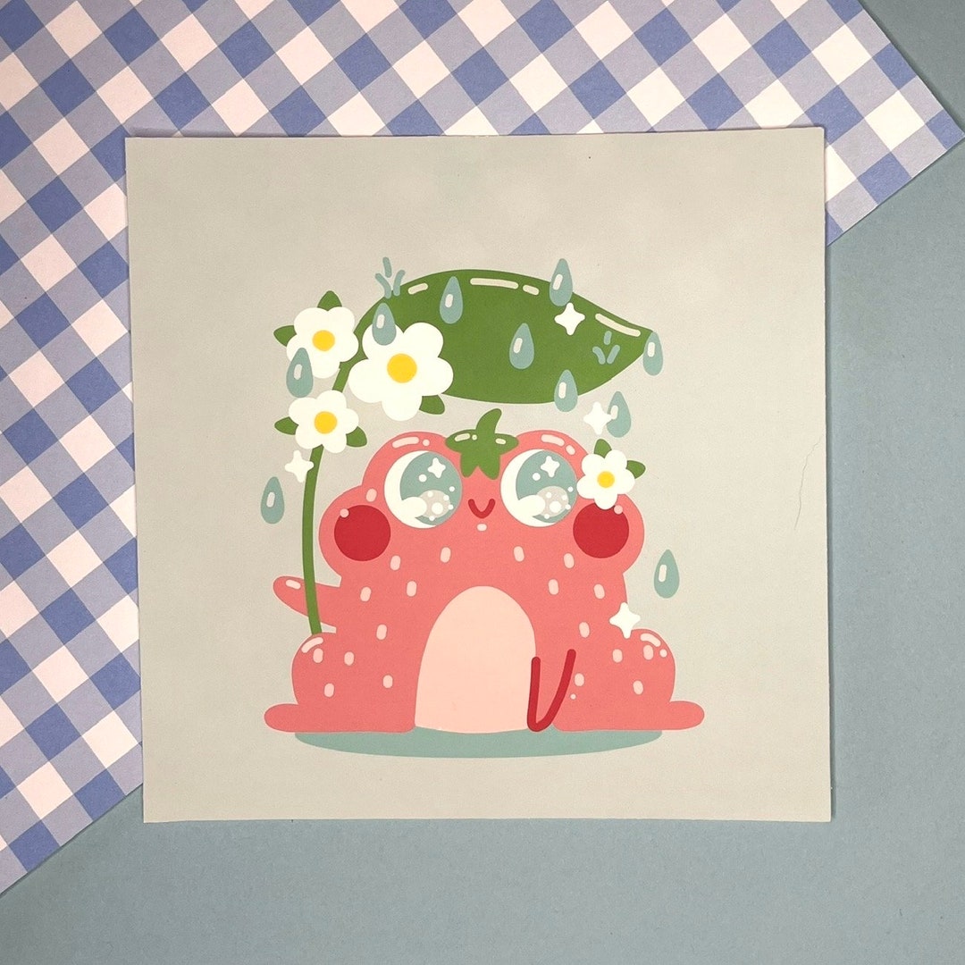 Strawberry Frog Square Art Print L 5"x5" Wall Art - Etsy