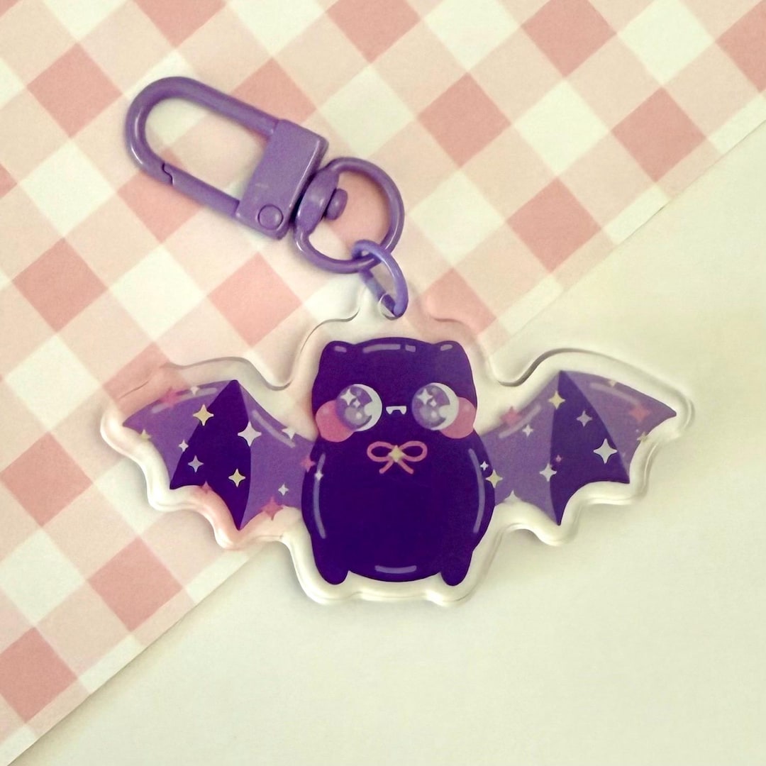 Kawaii Bat Keychain L Cute Halloween Acrylic Charm - Etsy