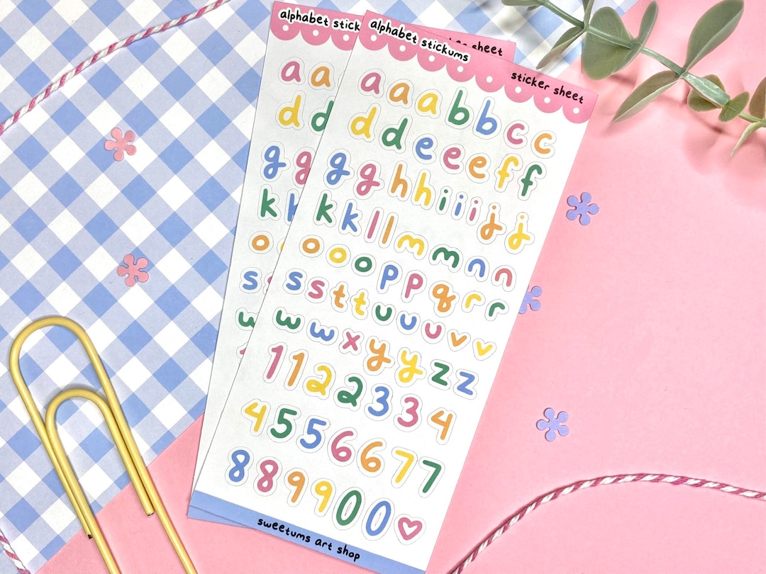 Rainbow Alphabet Sticker Sheet - 2 Pack Pastel Letter and Number ...