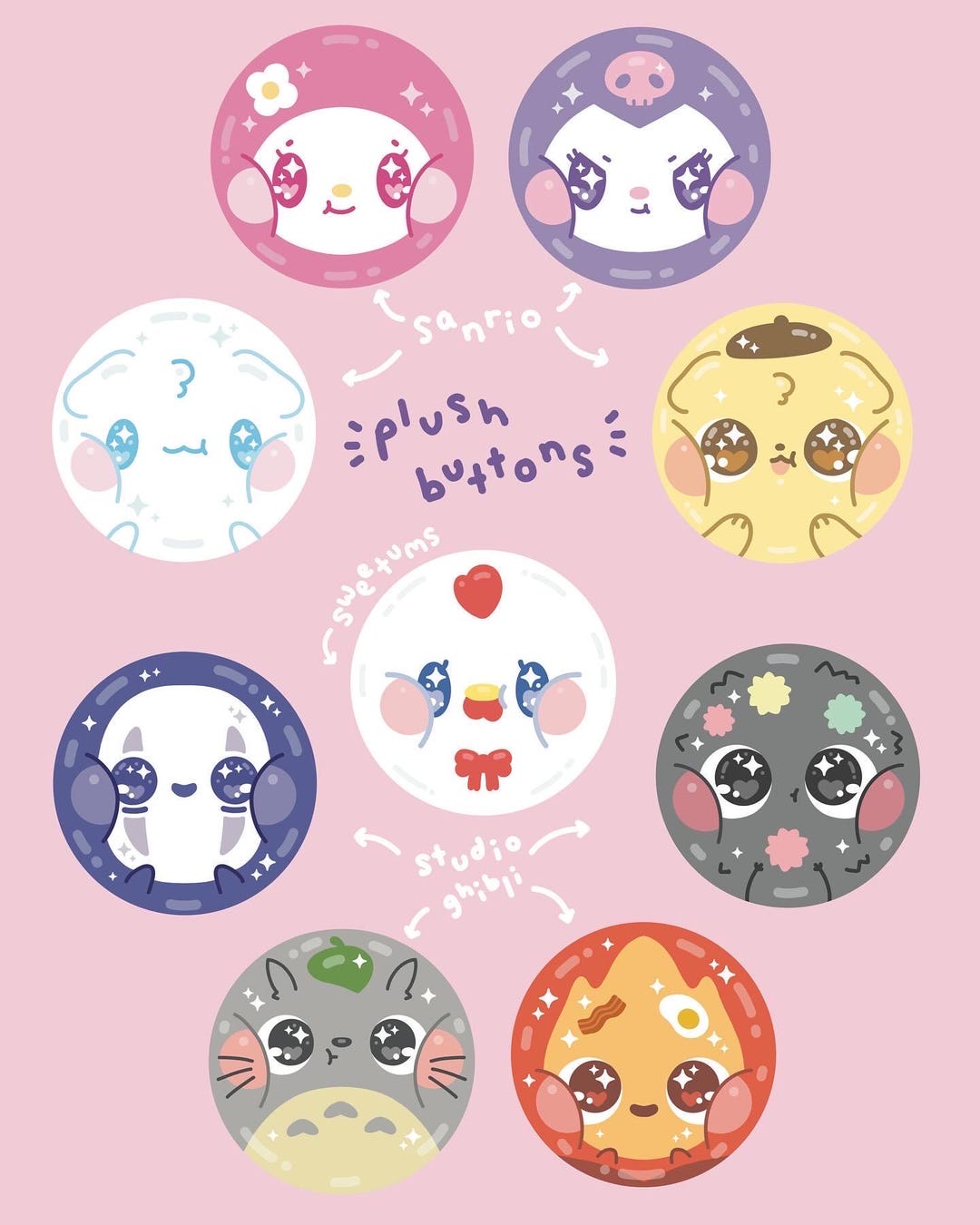 Kawaii Plush Buttons L Cute Anime Pin - Etsy