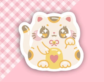 Lucky Cat (bunny Version) / Maneki Neko Sticker- 3" Waterproof Sticker ...