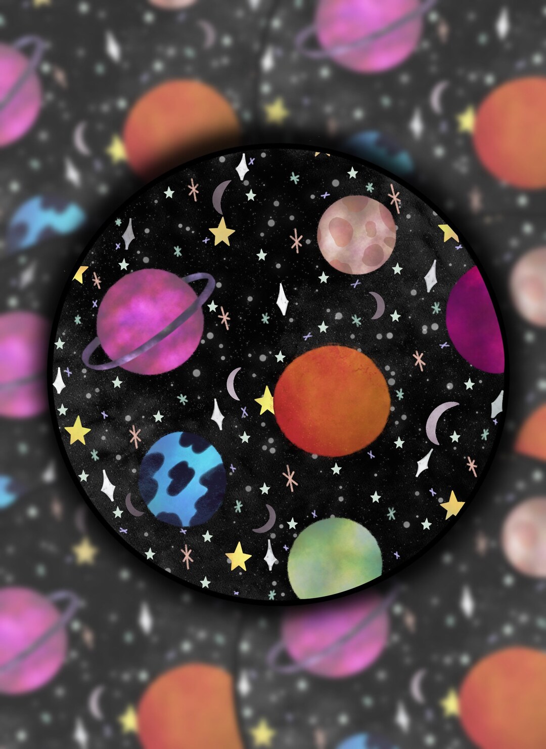 Space Circle Sticker | Planets and Stars Sticker | Circle Sticker With ...