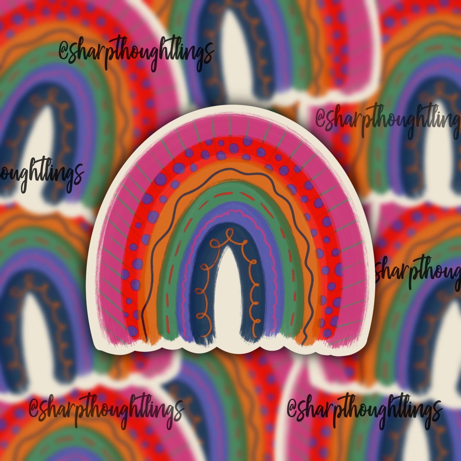 Rainbow Sticker | Boho Rainbow With Patterns | Cutesy Rainbow Sticker ...