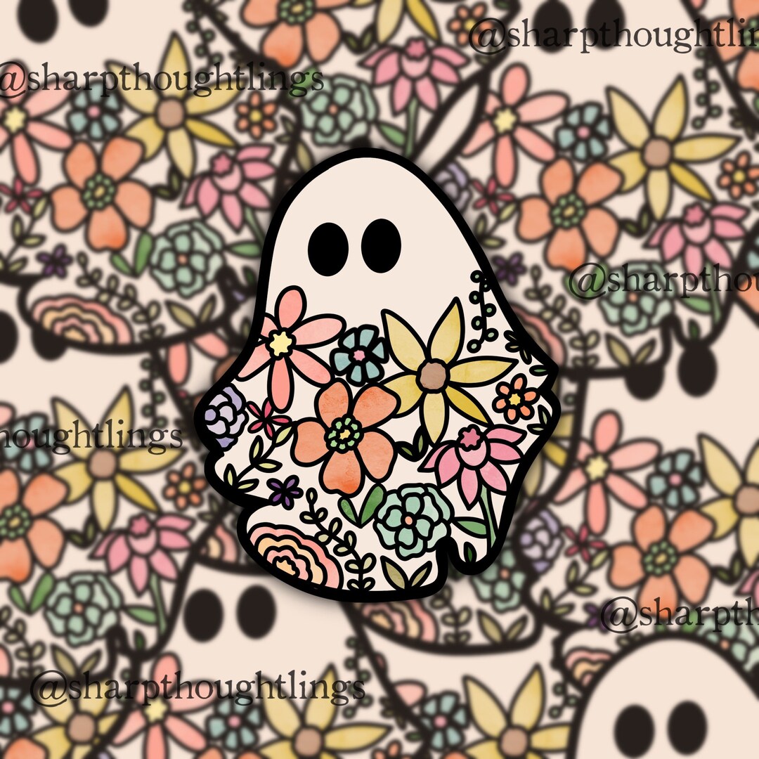 Floral Ghost Sticker | Halloween Sticker | Ghostie Sticker | Spooky ...