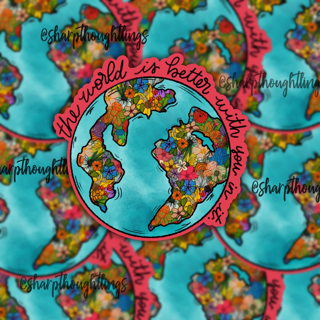 Floral Earth Sticker | Earth Sticker | Earth Day | Travel Stickers ...