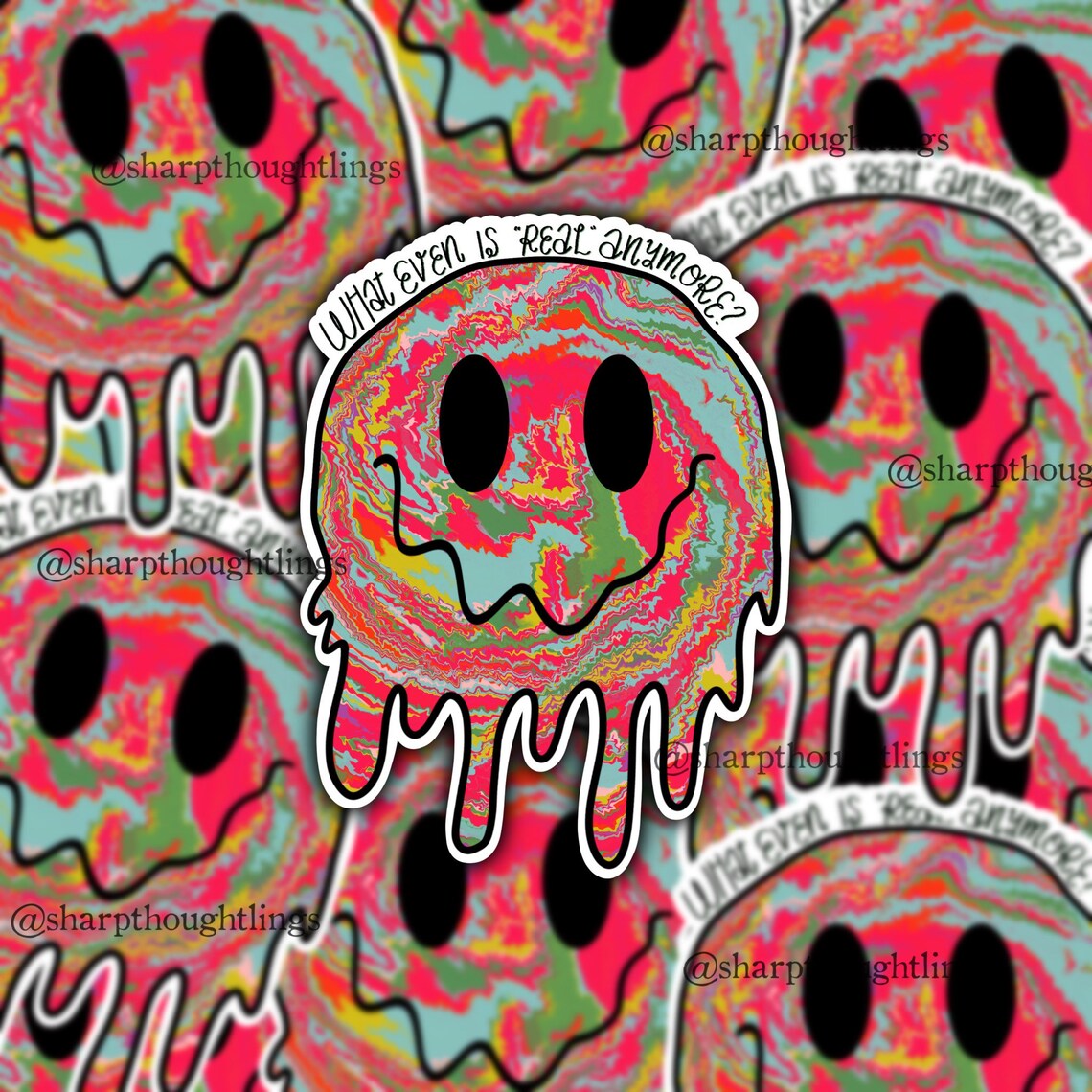 Drippy Smiley Face Sticker | Trippy Sticker | Smile Sticker | Smiley ...