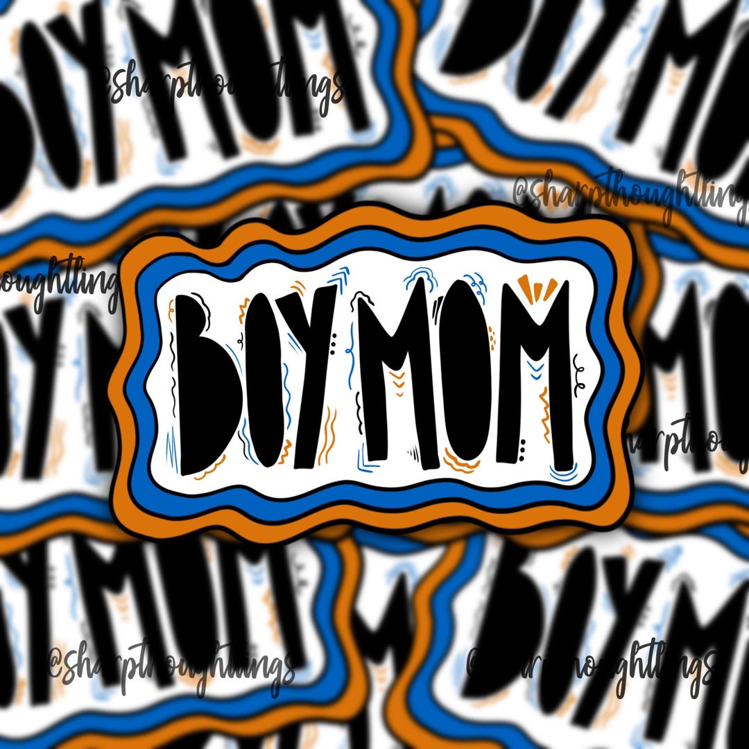 Boy Mom Sticker | Handlettered Sticker | Mom of Boys | Blue and Orange ...