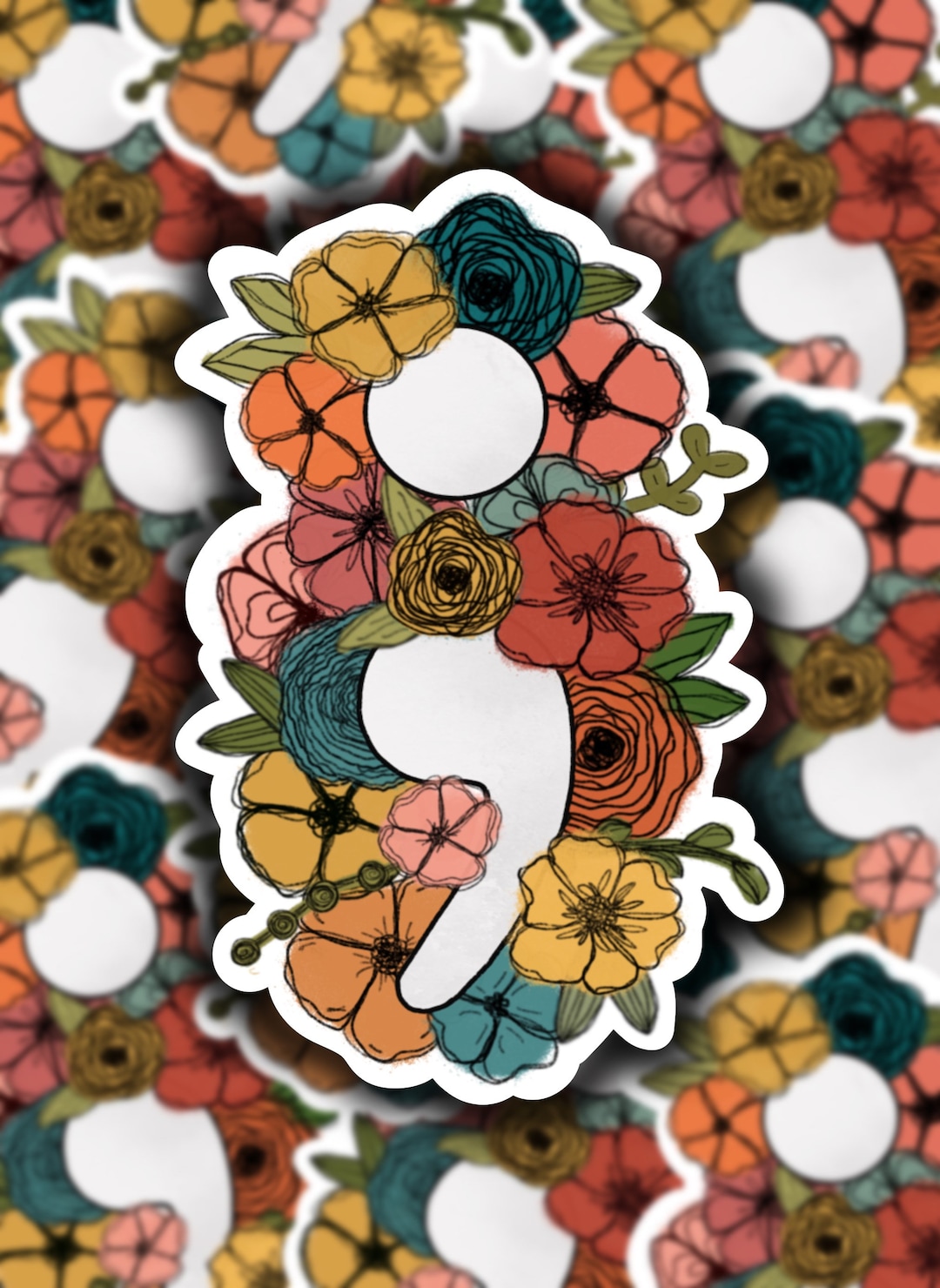 Semicolon Floral Sticker | Group of Florals | Relatable Sticker | Semi ...