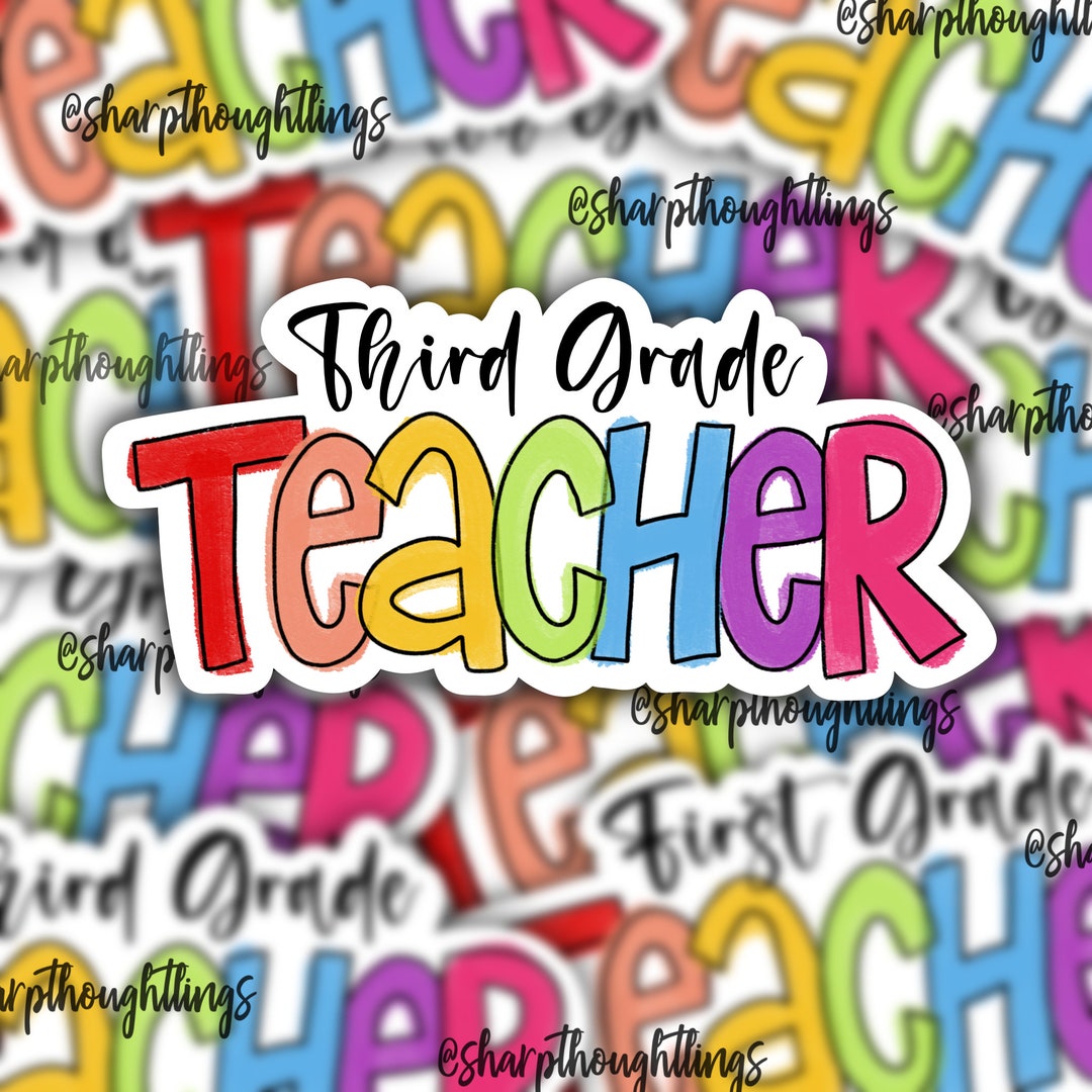 Custom Grade Level Sticker | Teacher Stickers | Rainbow Teacher Sticker ...