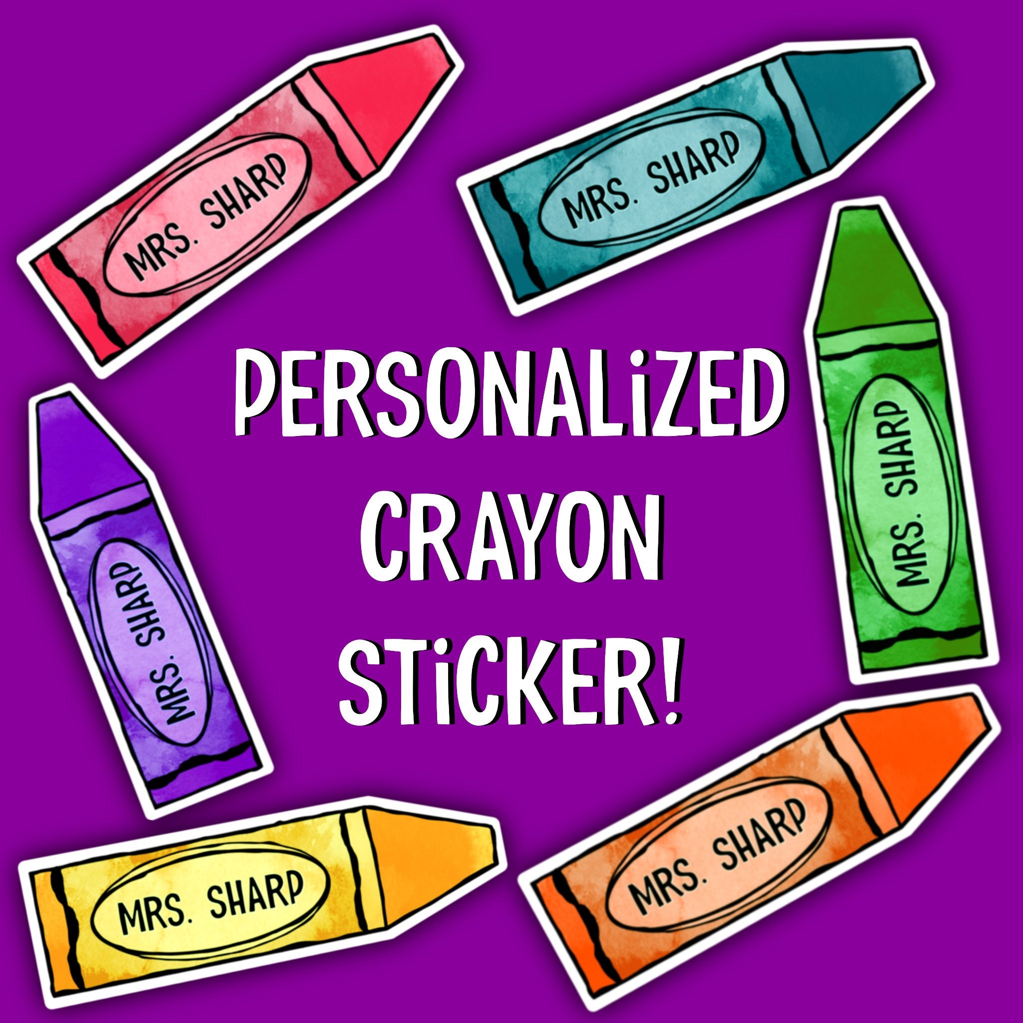 Custom Crayon Teacher Sticker Teacher Stickers | Etsy