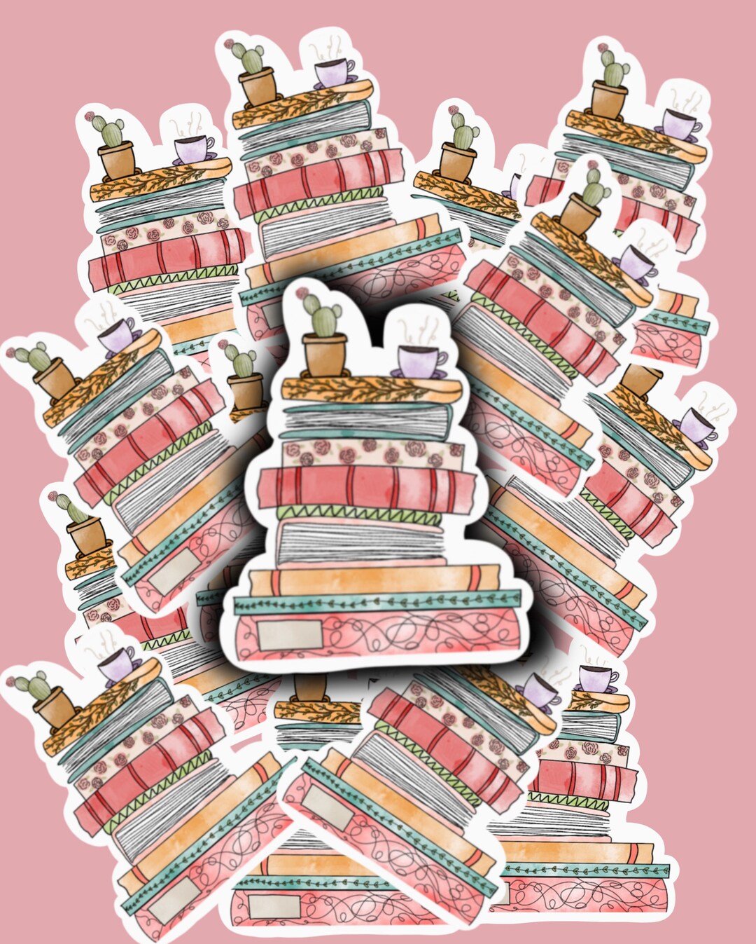 Stack of Books Sticker Stack of Books With Coffee Sticker - Etsy