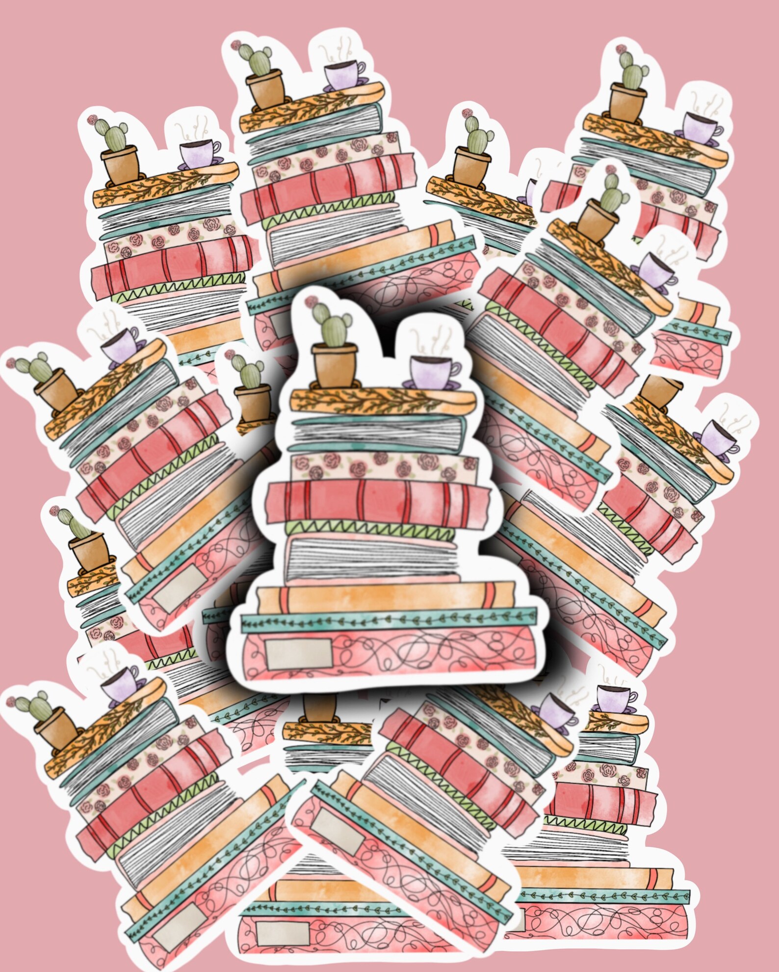Stack of Books Sticker Stack of Books With Coffee Sticker | Etsy