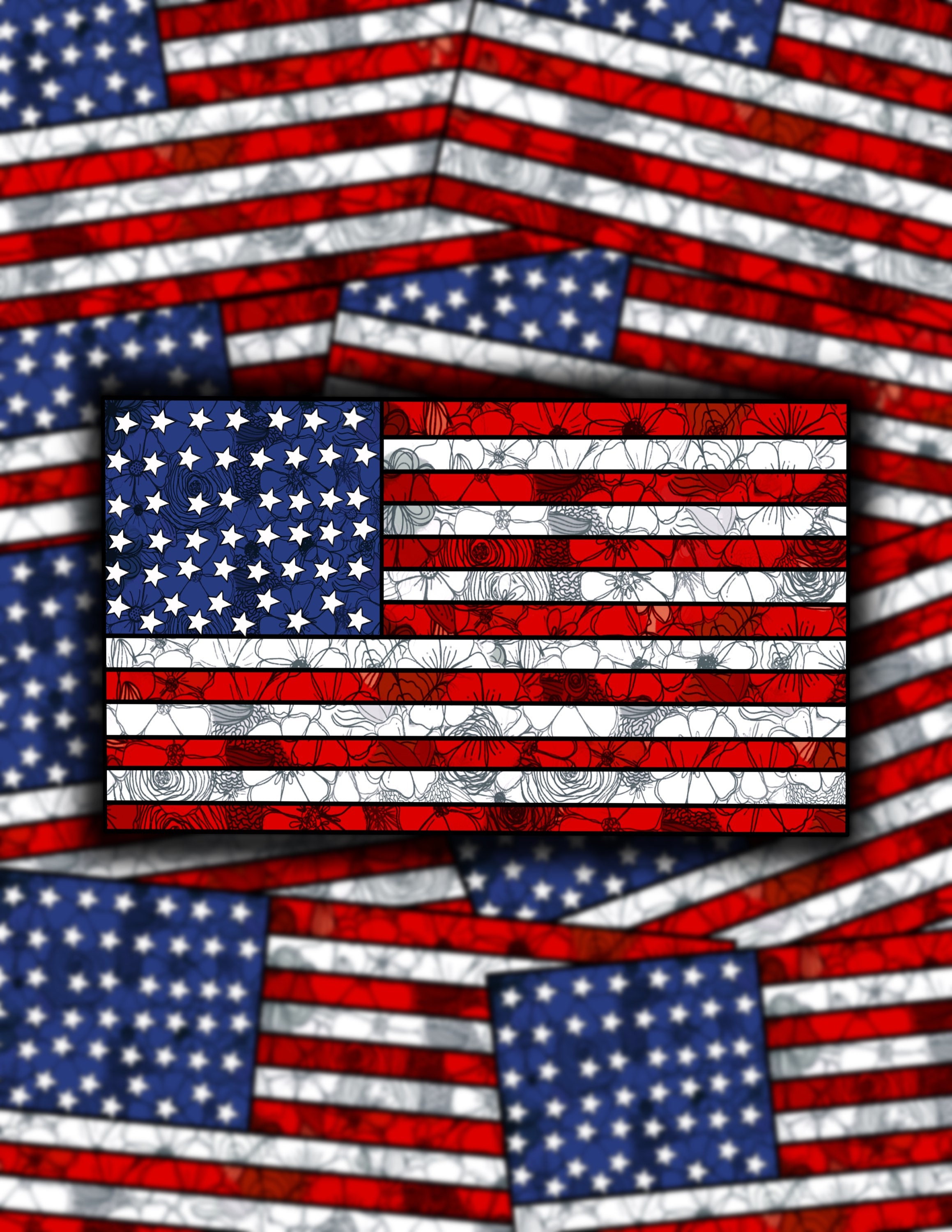 Floral USA Flag Sticker Floral Patriotic Stickers | Etsy