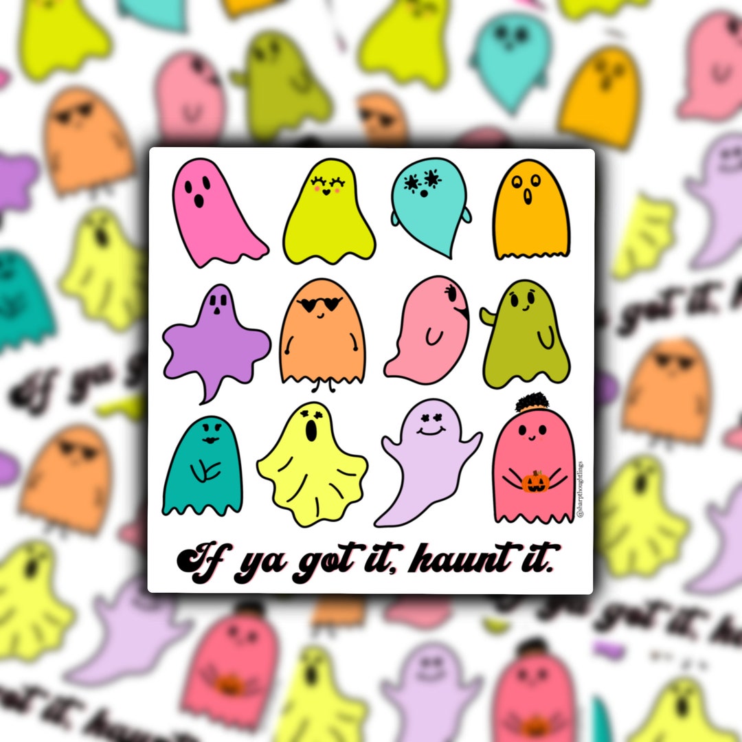 Rainbow Ghost Sticker | Halloween Sticker | Square Sticker | Spooky ...