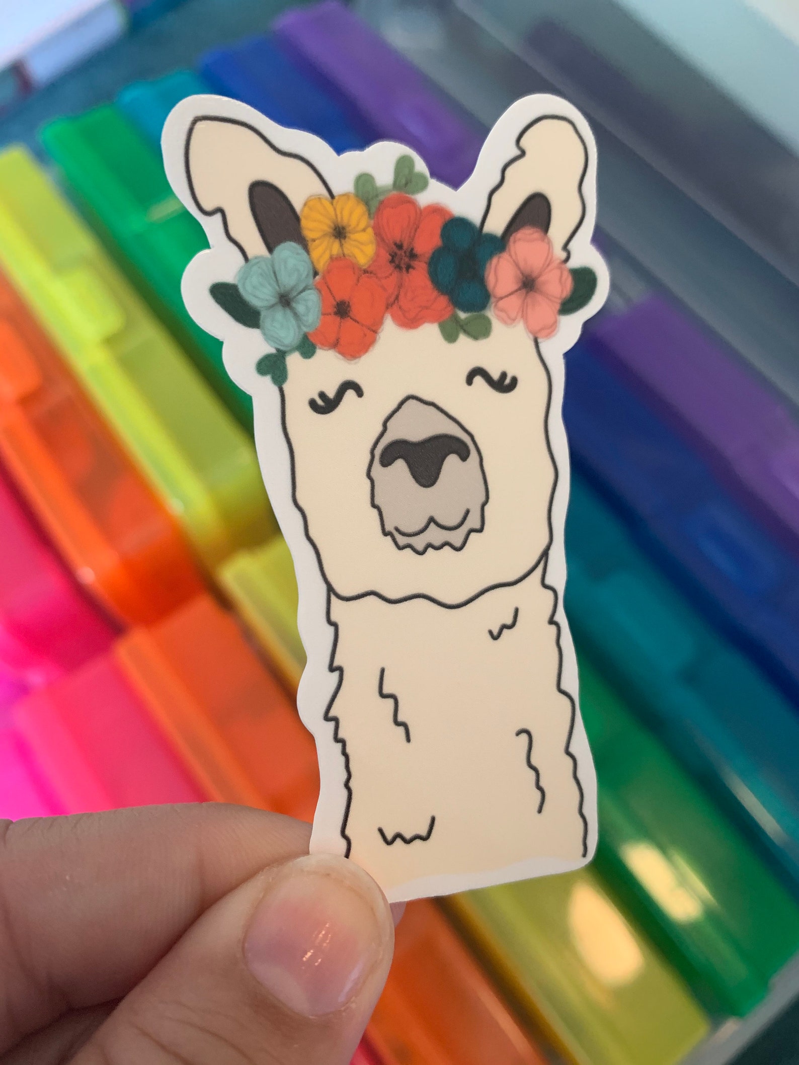 Llama With Floral Crown Sticker | Llama Sticker | Cute Llama With ...