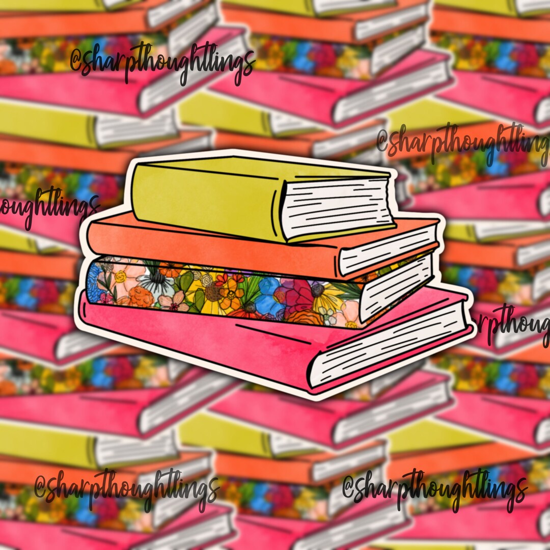 Bright and Colorful Stack of Books Sticker | Stack of Books Sticker ...