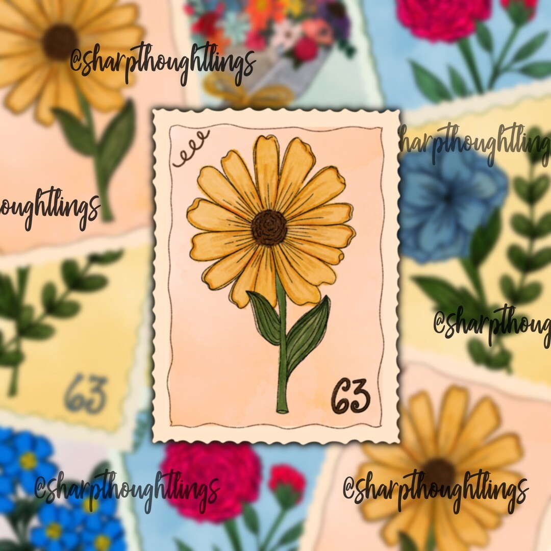 Floral Stamp Stickers | Flowers | Faux Stamps | Trendy Stickers | Girly ...