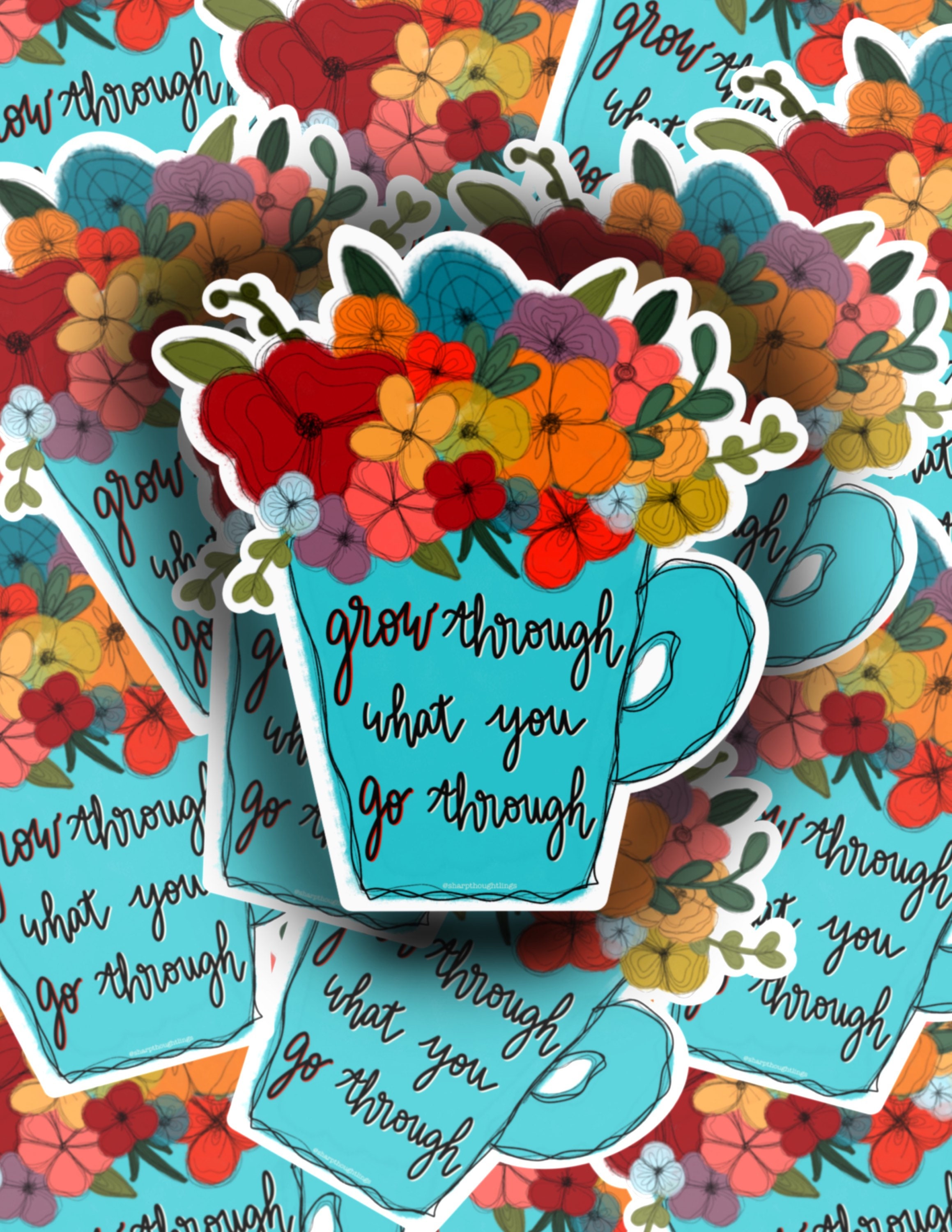 Grow Through What You Go Through Sticker Floral Quote | Etsy