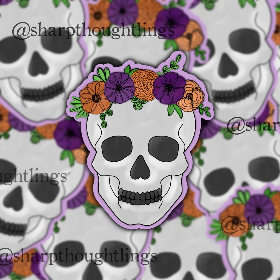 Floral Skull Sticker | Halloween Sticker | Fall Sticker | Spooky Season ...