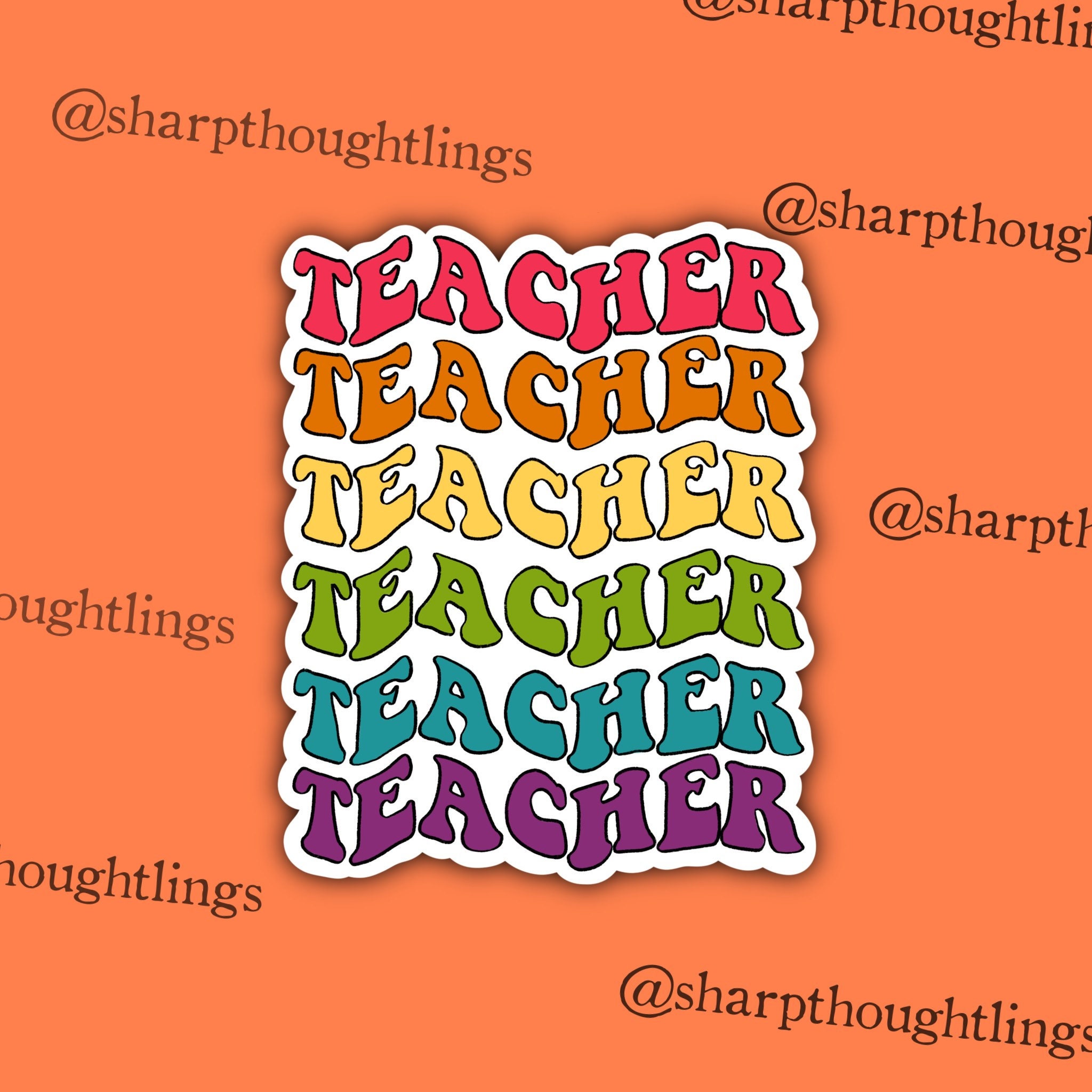 Retro Teacher Sticker | Teacher Stickers | Rainbow Sticker | Boho ...