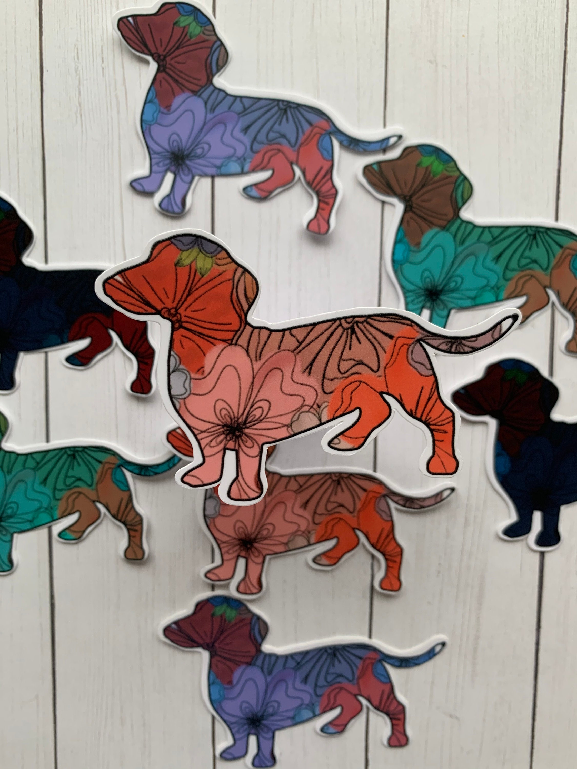 Dachshund Floral Sticker Wiener Dog Sticker Water | Etsy