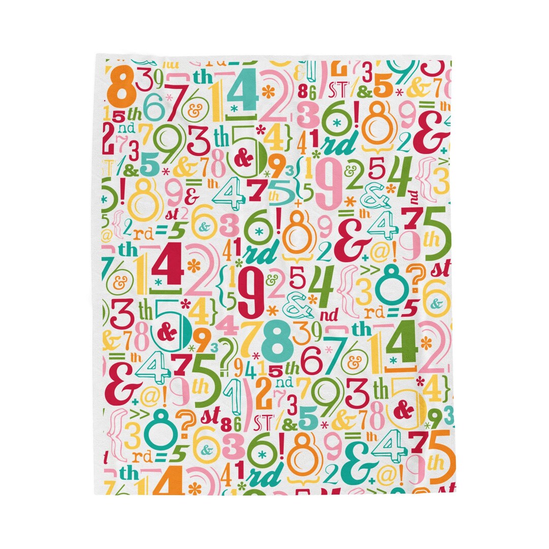 Custom Modern Number and Typeset Velveteen Plush Blanket, Soft Throw ...