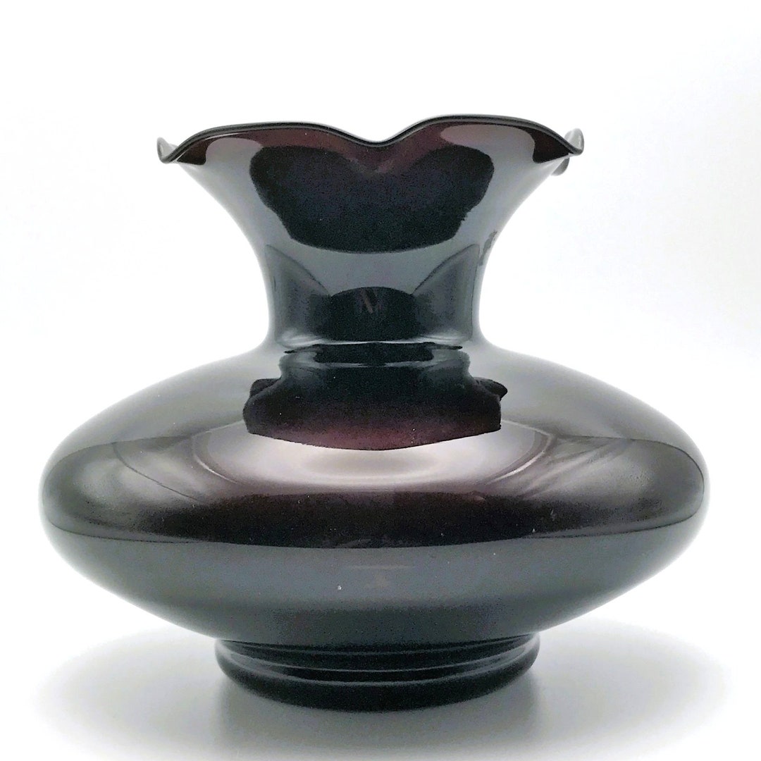Rare Black Amethyst Depression Glass Ruffle Neck Flower Art Deco ...