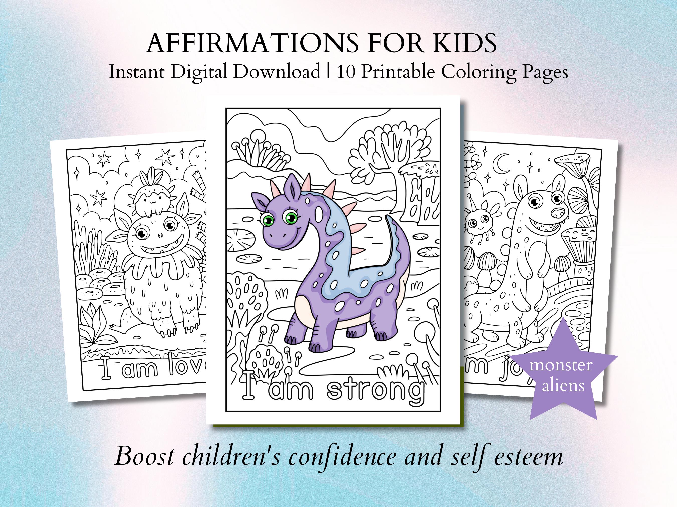 Positive Affirmations Coloring Pages for Kids: Printable Monster Alien ...