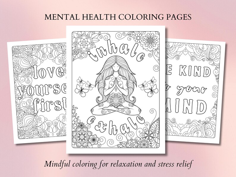 Mental Health Coloring Pages With Motivational Quotes, Hand-drawn ...