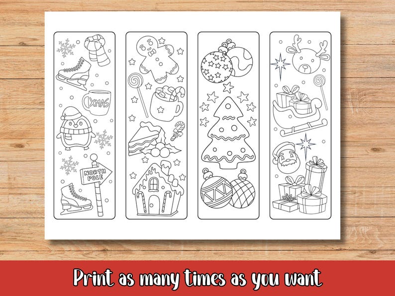 Printable Christmas Coloring Bookmarks, Christmas Activity Page, Color ...