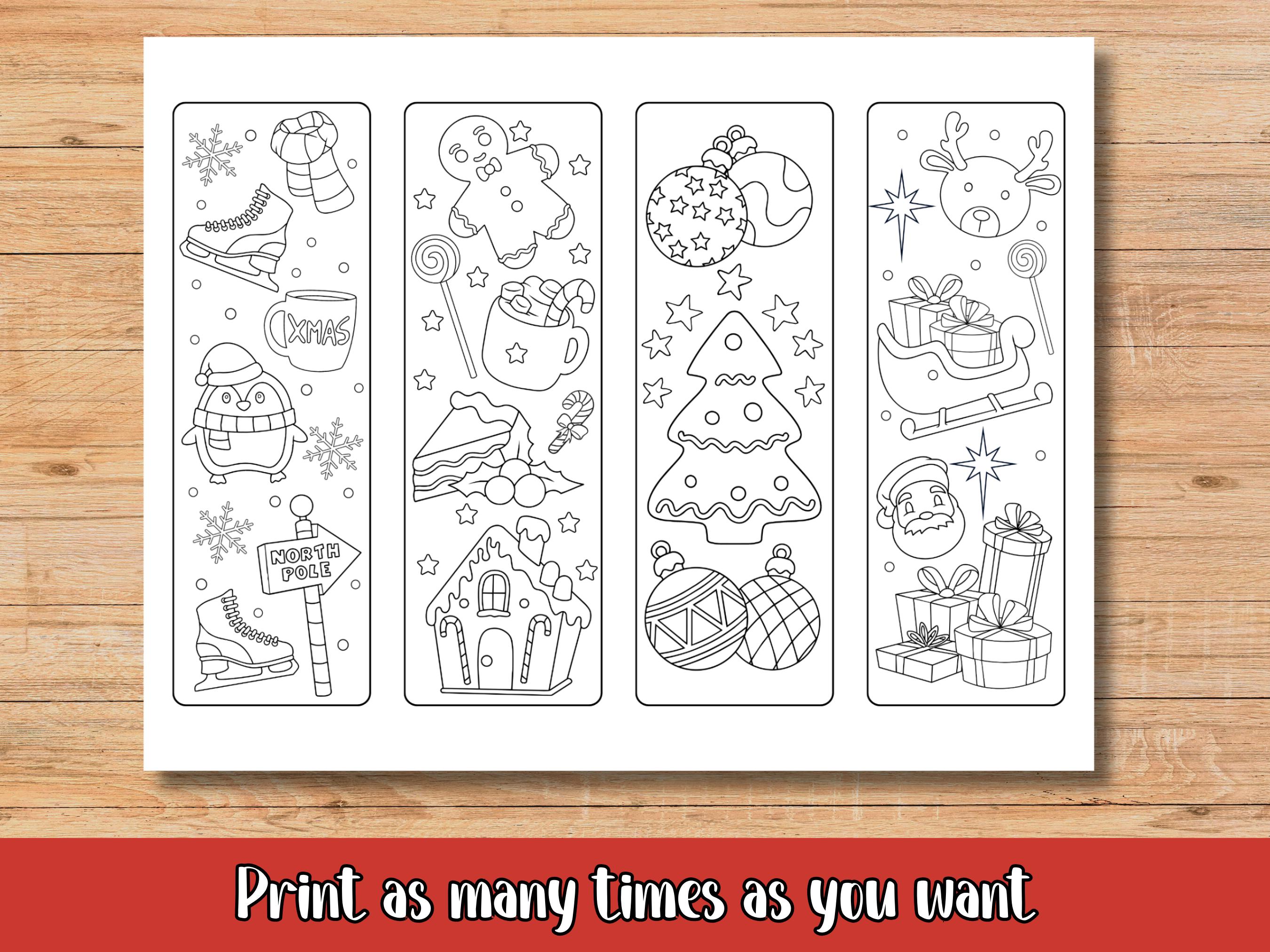Printable Christmas Coloring Bookmarks, Christmas Activity Page, Color ...