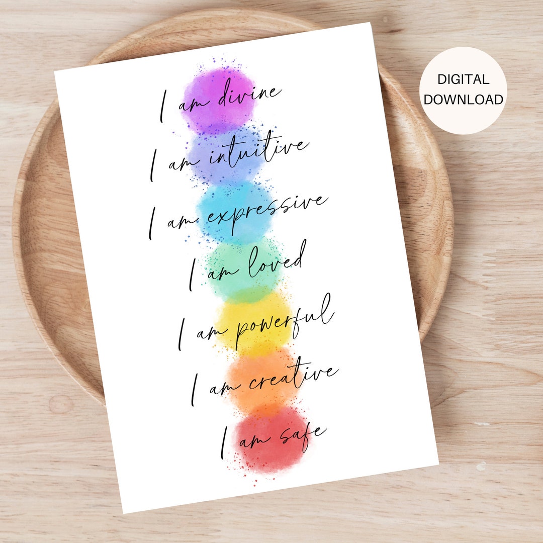 Chakra Affirmations Card, I Am Affirmations Card, Chakra Printable ...