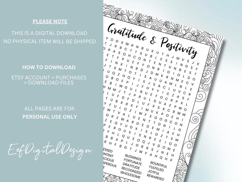 Gratitude Printable Word Search & Coloring Page | Positivity Word ...