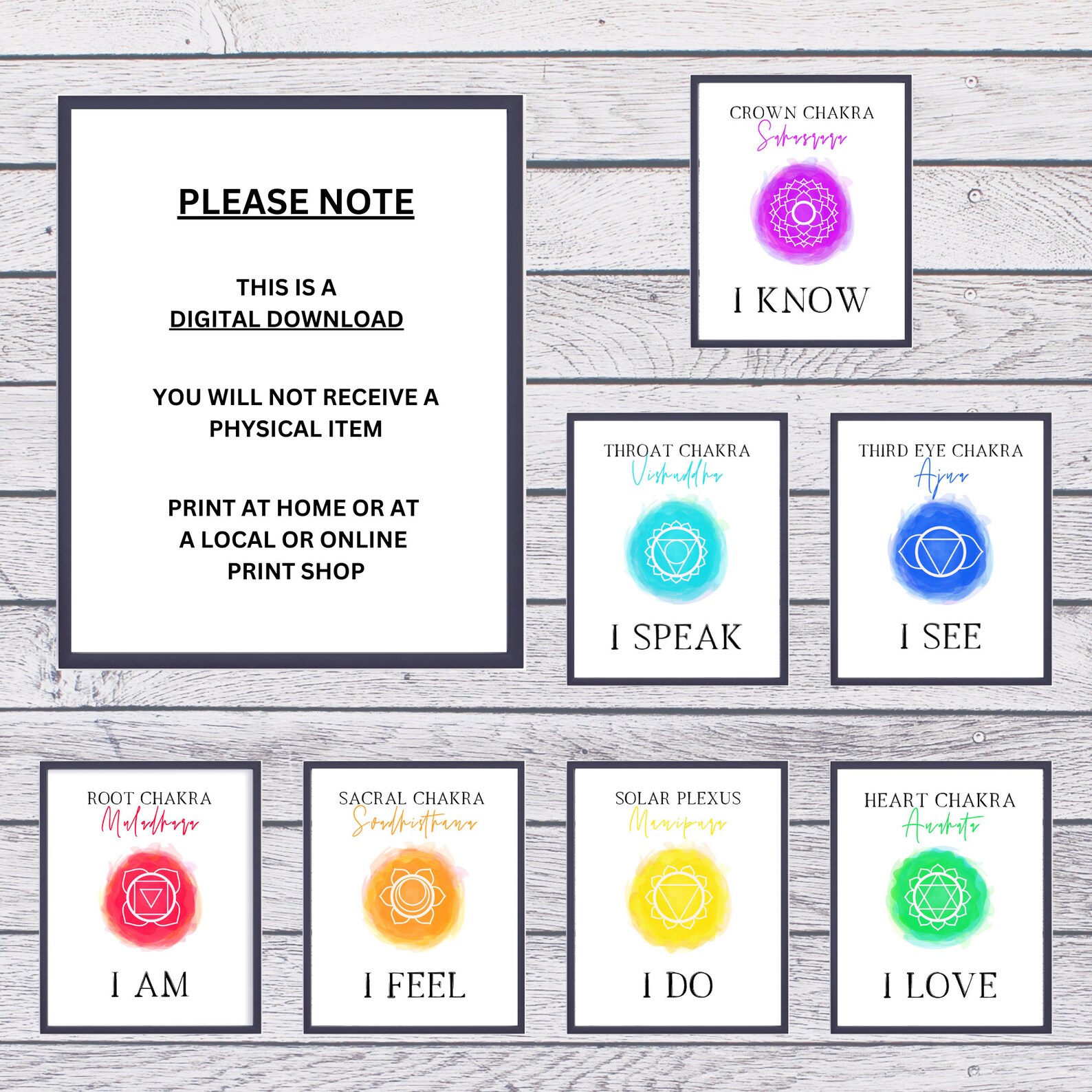 Chakra Wall Art Set of 7 Printable Chakra Posters 8 X 10 Inch Digital ...